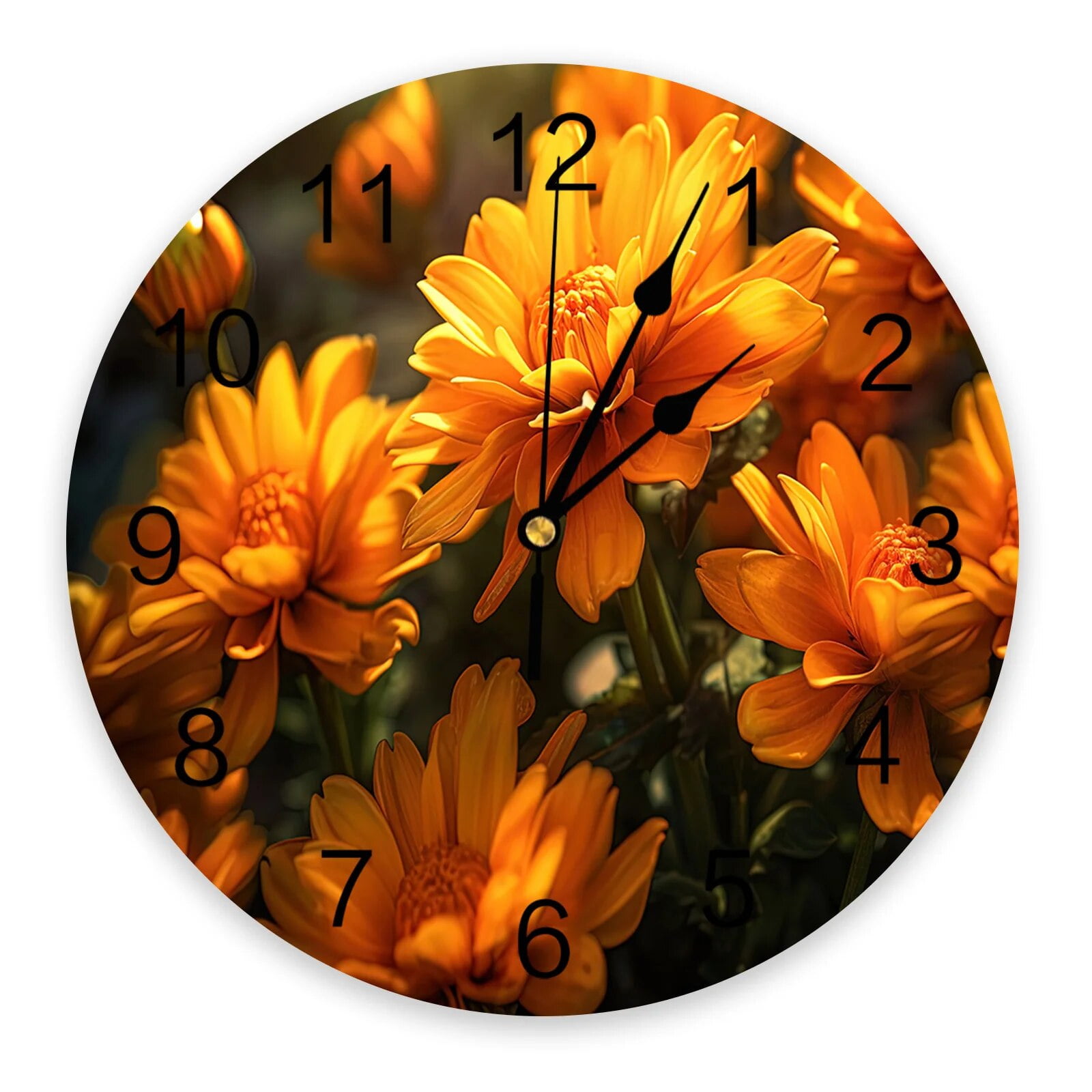 Flowers Plants Gradient Wall Clock Modern Design Living Room Decoration ...