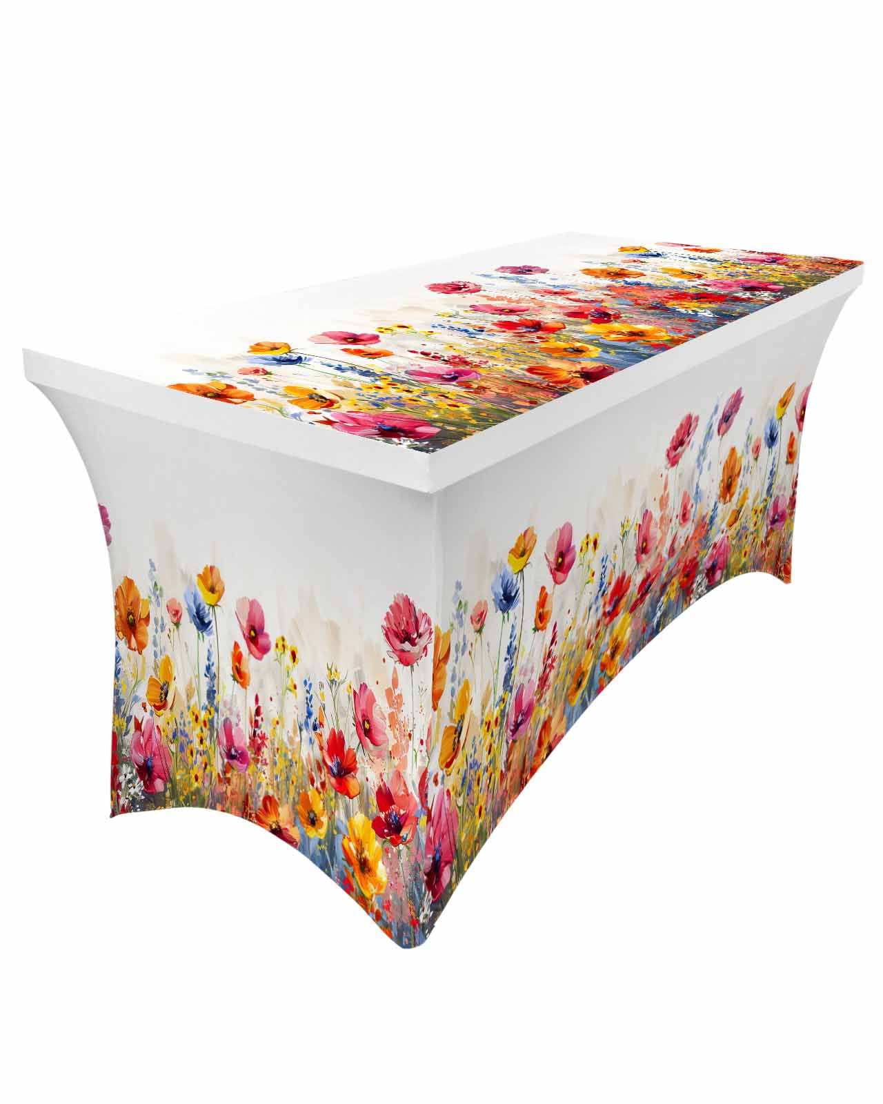 Flowers Plants Watercolor Leaves Rectangular Elastic Table Skirt ...
