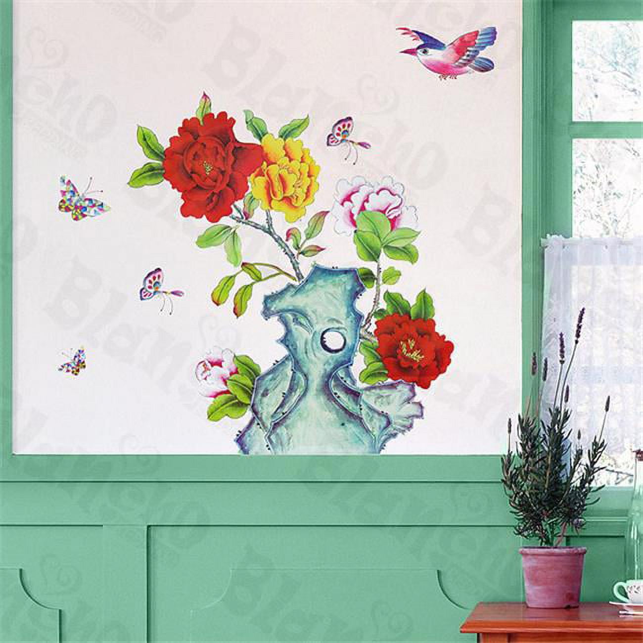 Flowers Pot - Large Wall Decals Stickers Appliques Home Decor - Mixed ...