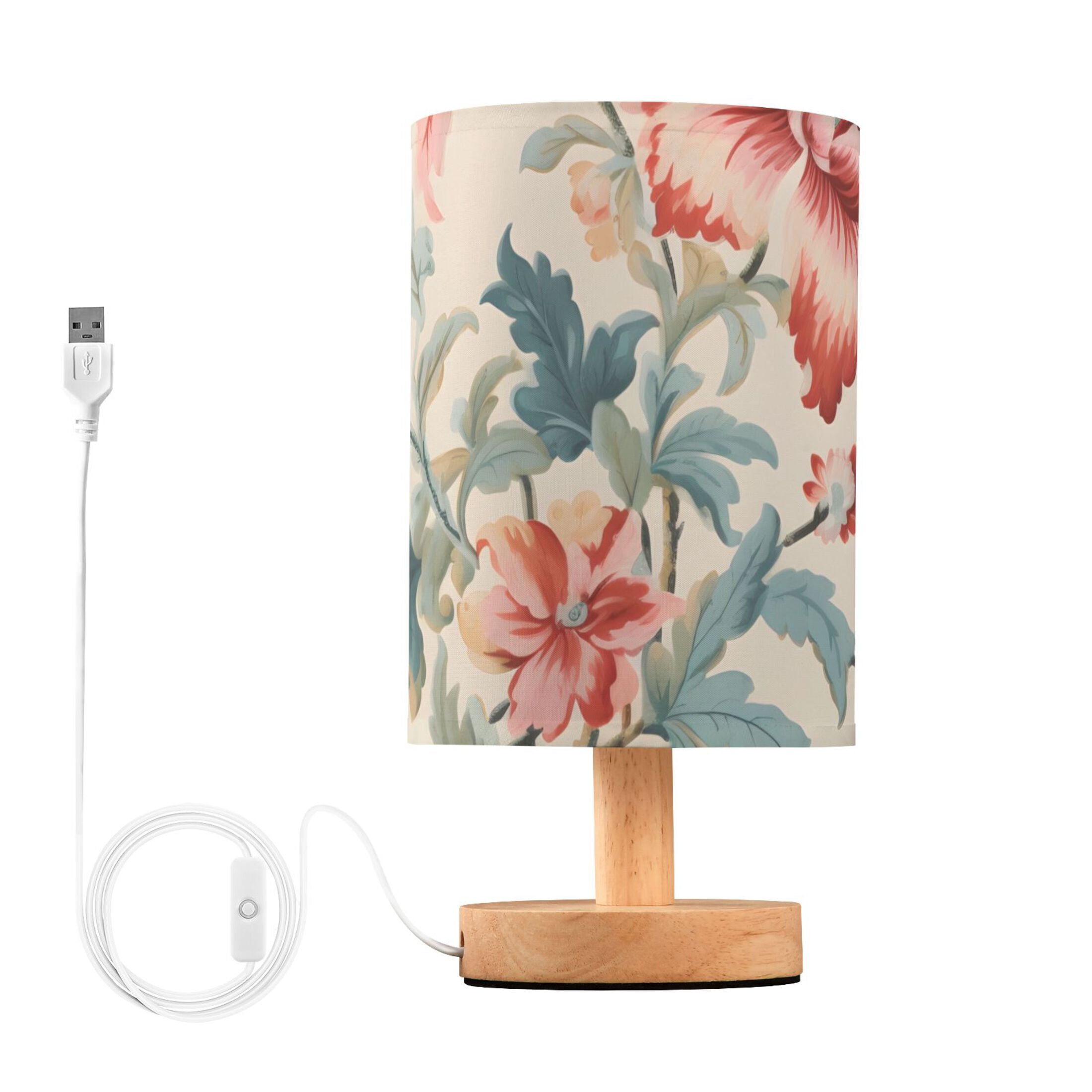 Flowers Print Bedside Table Lamp LED Warm Lights with USB Charging Port ...