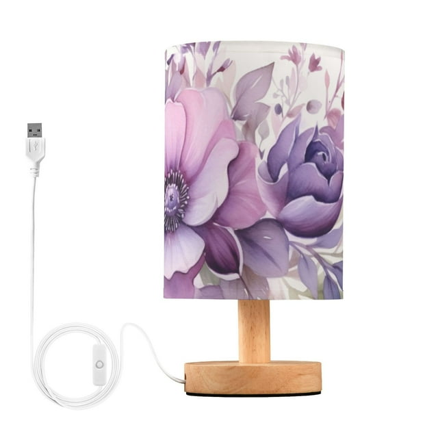 Flowers Purple Bedside Table Lamp LED Warm Lights with USB Charging ...