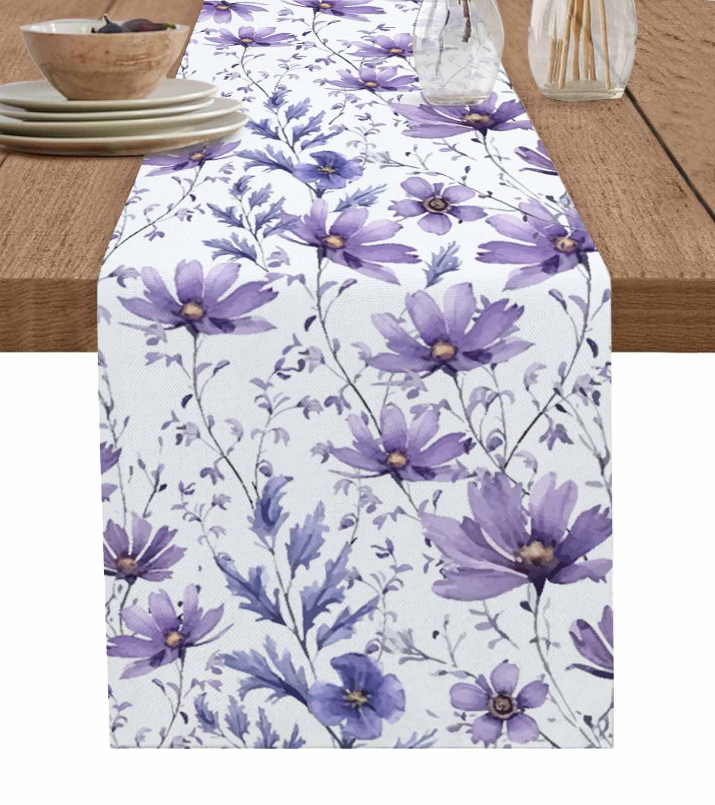 Flowers Purple Plants Natural Summer Table Runner Coffee Table Wedding ...