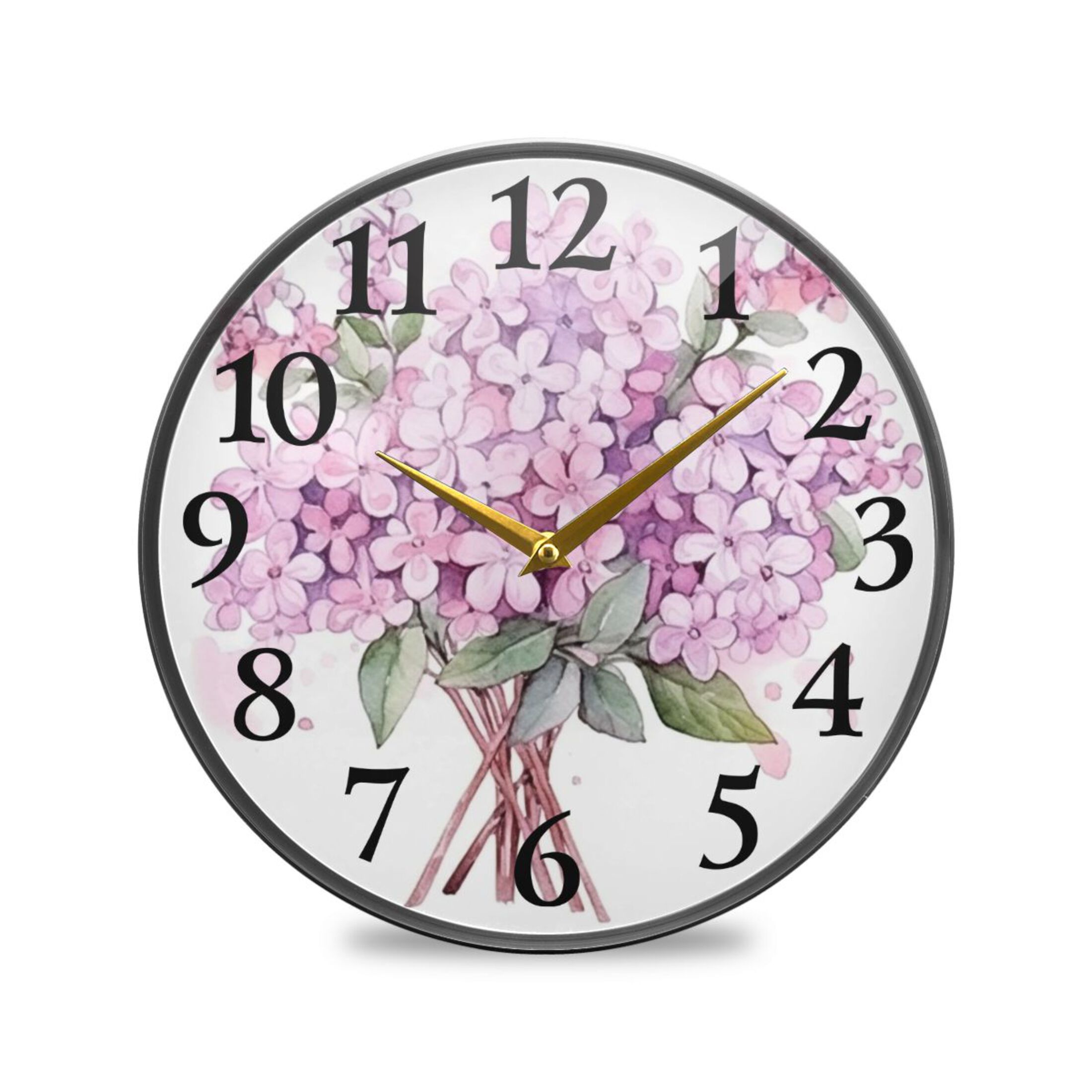 Flowers Purple Wall Clocks Battery Operated 9.5 Inch Round Clock ...