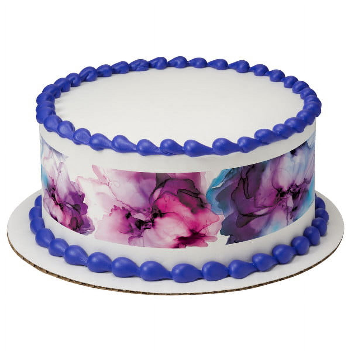 Flowers Purple and Blue Watercolors 3 Strips Edible Frosting Photo Cake ...