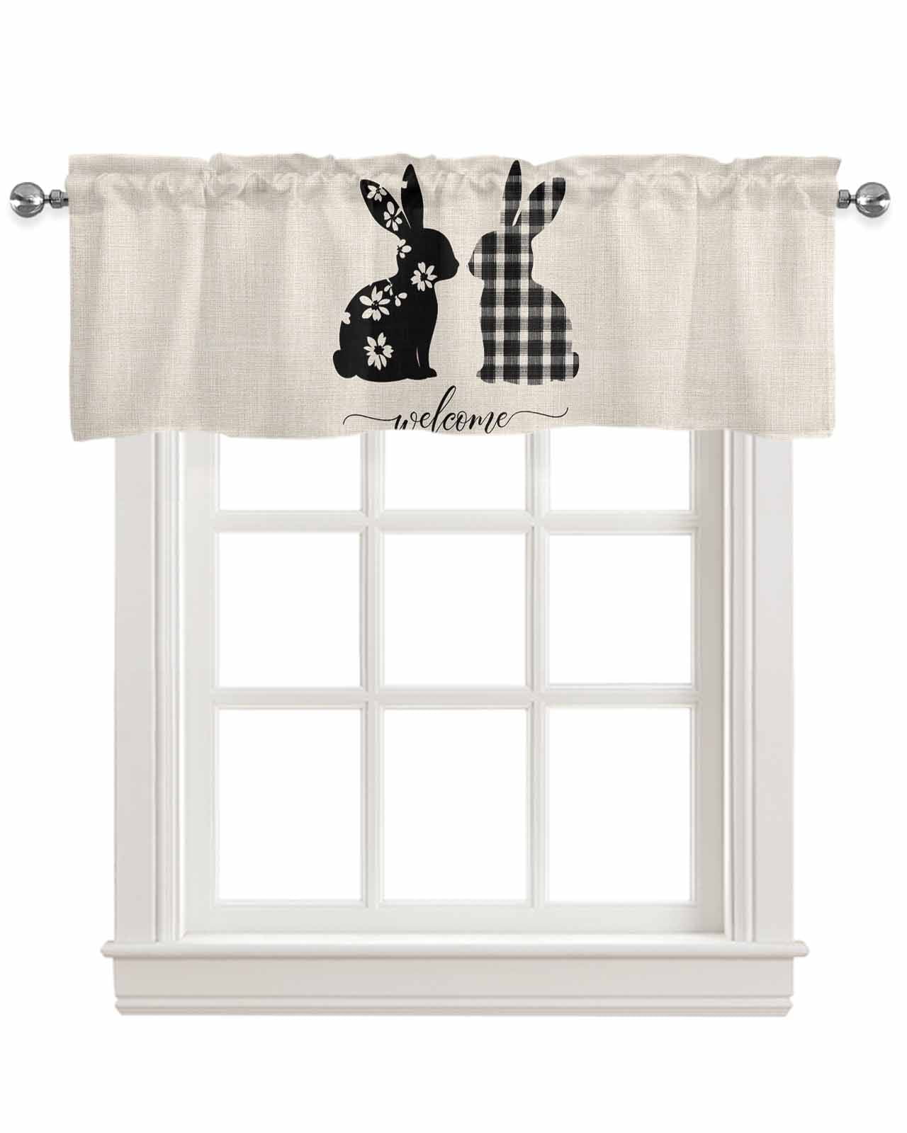 Flowers Rabbit Kitchen Valances for Windows Farmhouse Linen Window ...