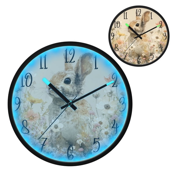 Flowers Rabbit Luminous Wall Clock with Sound-Activated LED 12-Inch ...