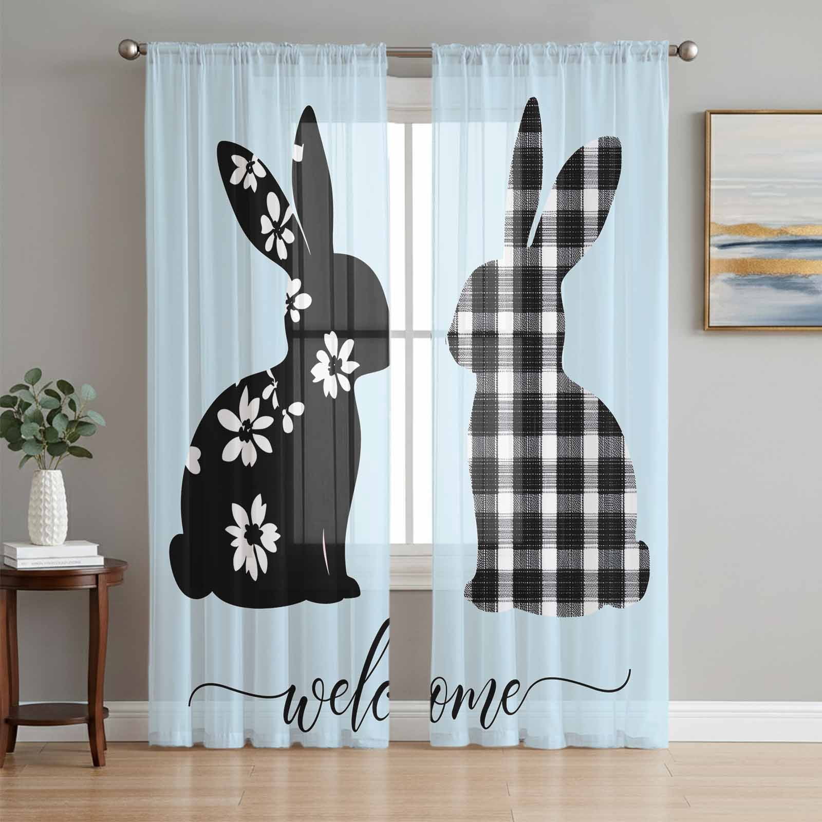 Flowers Rabbit Sheer Curtains 72 Inch Length 2 Panels Set, Blue Spring ...