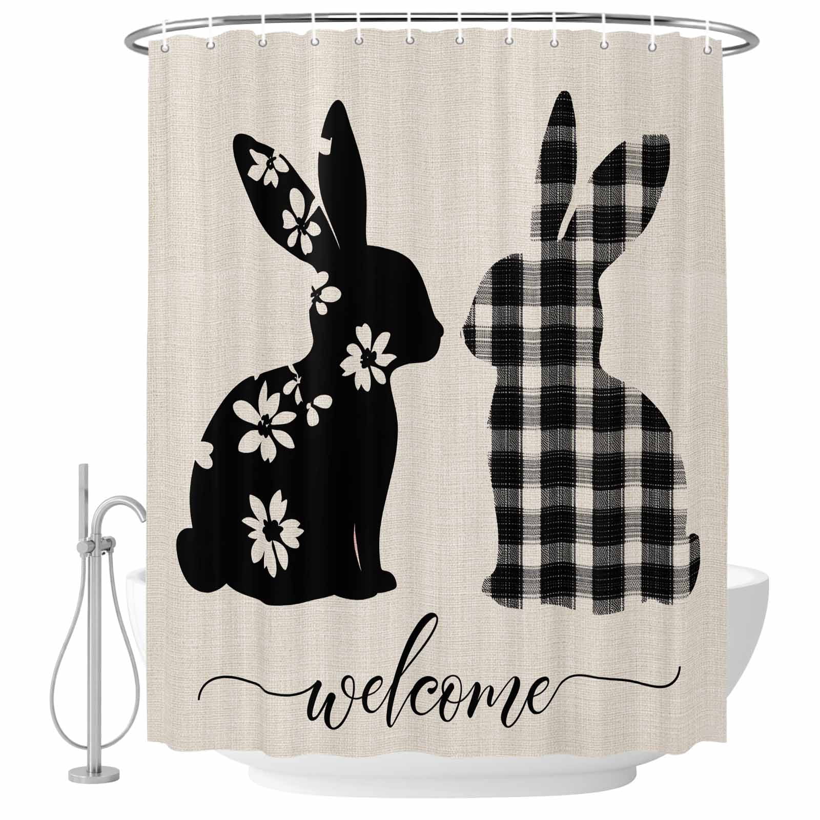Flowers Rabbit Shower Curtain Set - Long 72" x 84" Washable Bathtub ...
