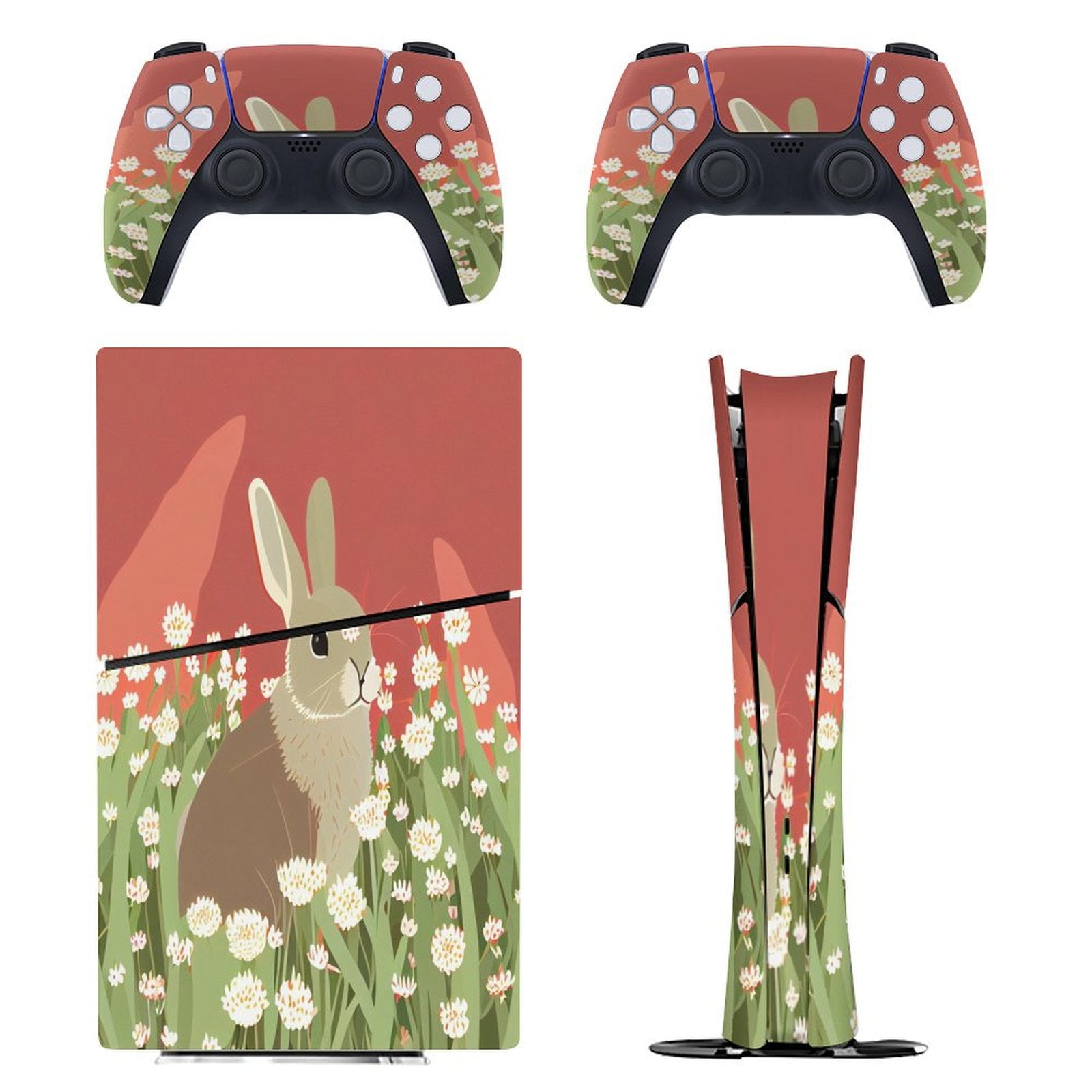 Flowers, Rabbits, Cute PS5/PS5 Slim Digital Disc Skin Sticker For ...