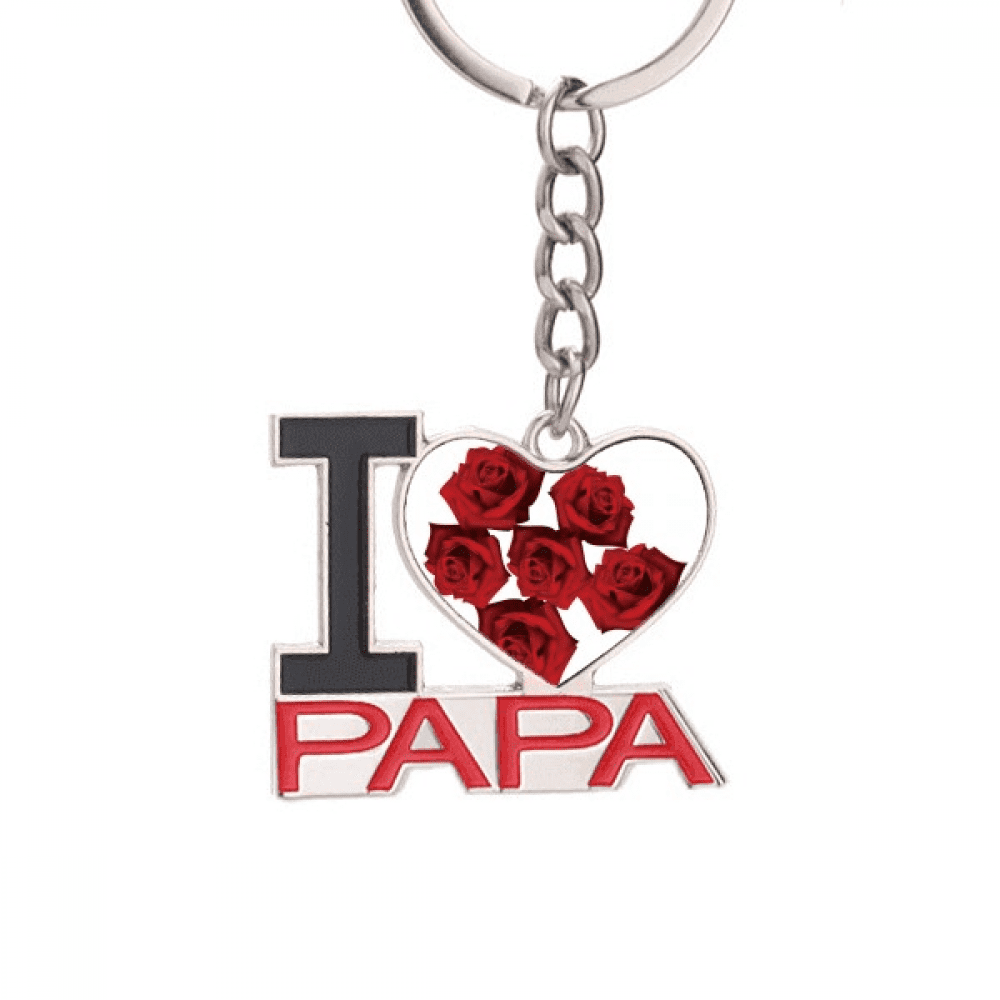 Flowers Red Rose Flower Keychain Metal Keyring Holder Love PAPA Father ...