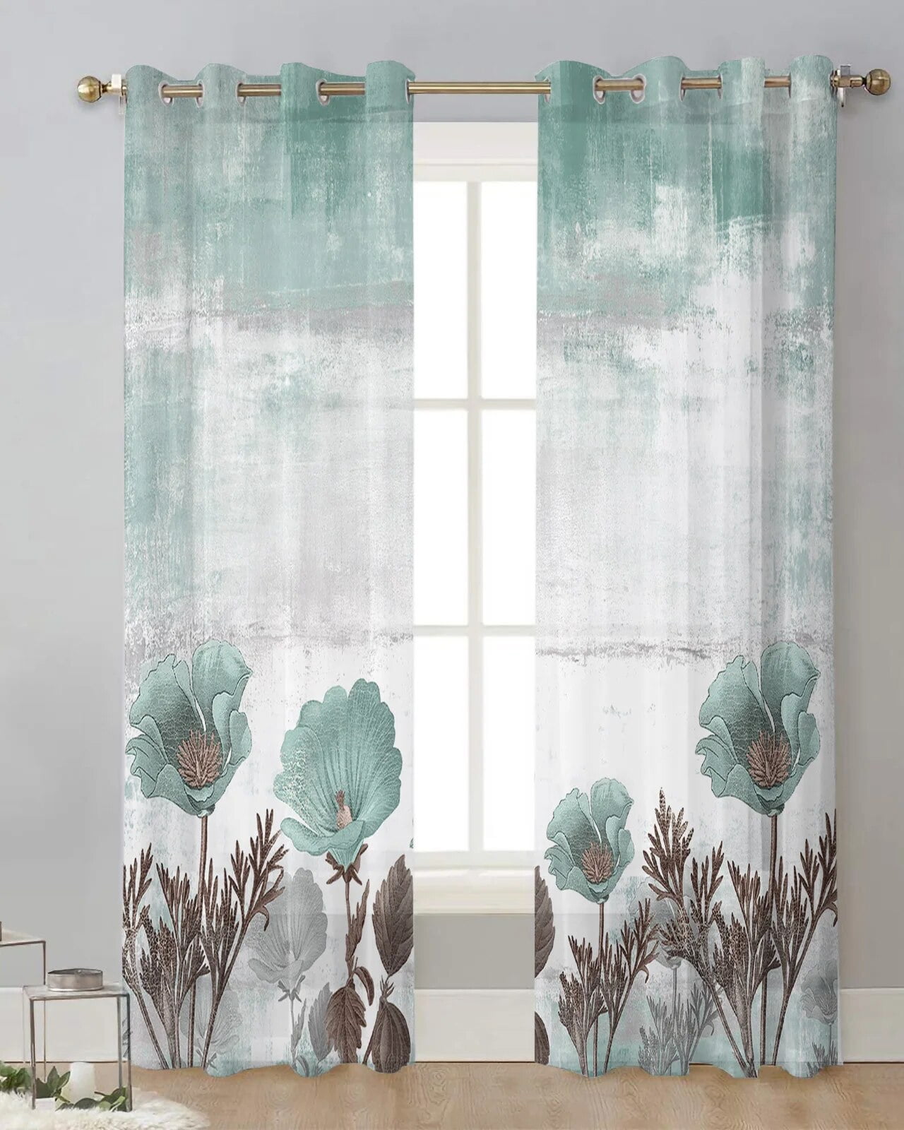 Flowers Retro Plants White Flowers Tulle Curtain for Living Room ...