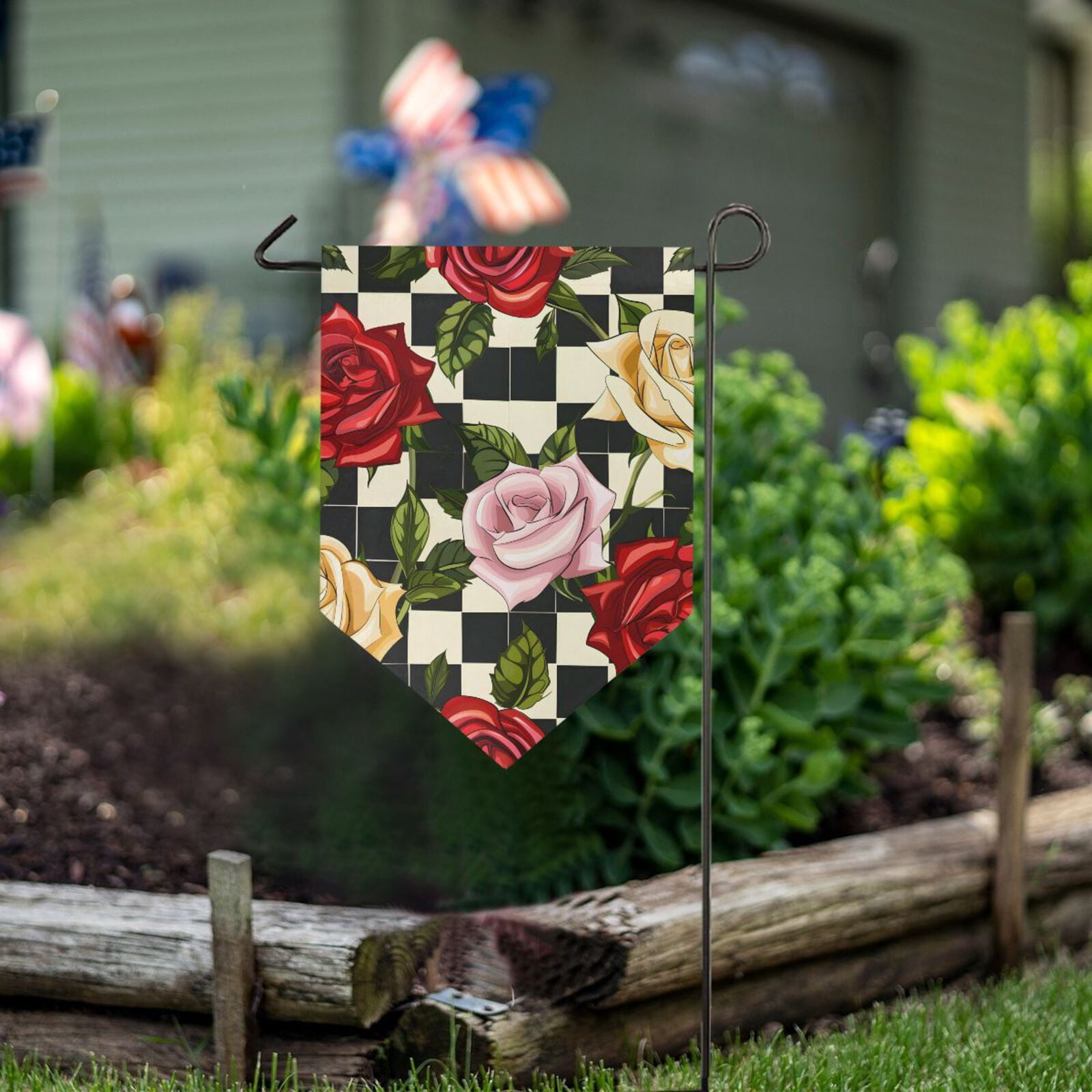 Flowers Roses Grids Garden Flag 18
