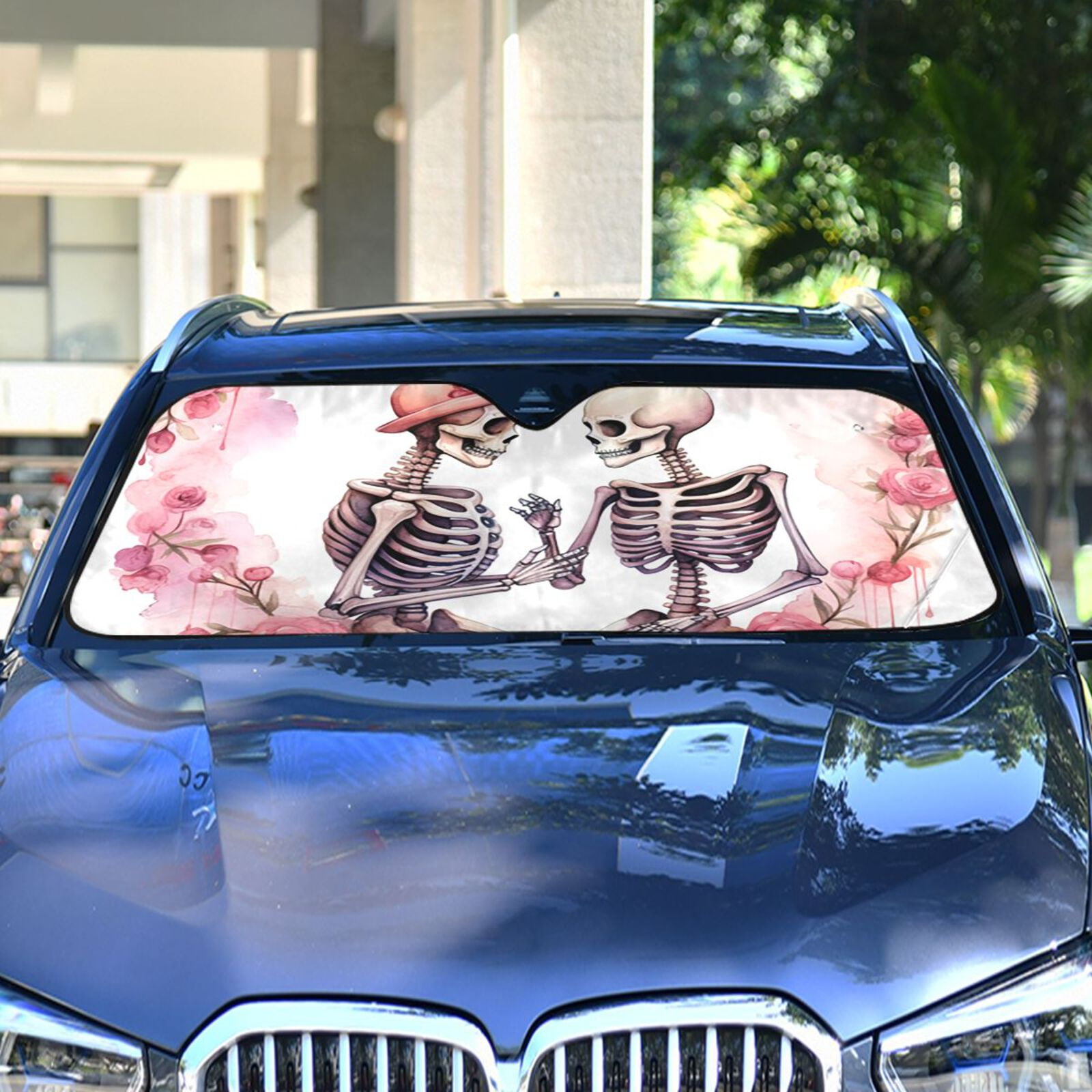 Flowers Roses Heart Human Skeleton Automotive Front Car Windshield Sun ...