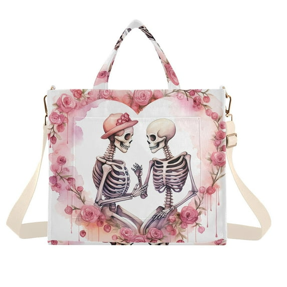 Flowers Roses Heart Human Skeleton Corduroy Tote Bag Handbag Large ...