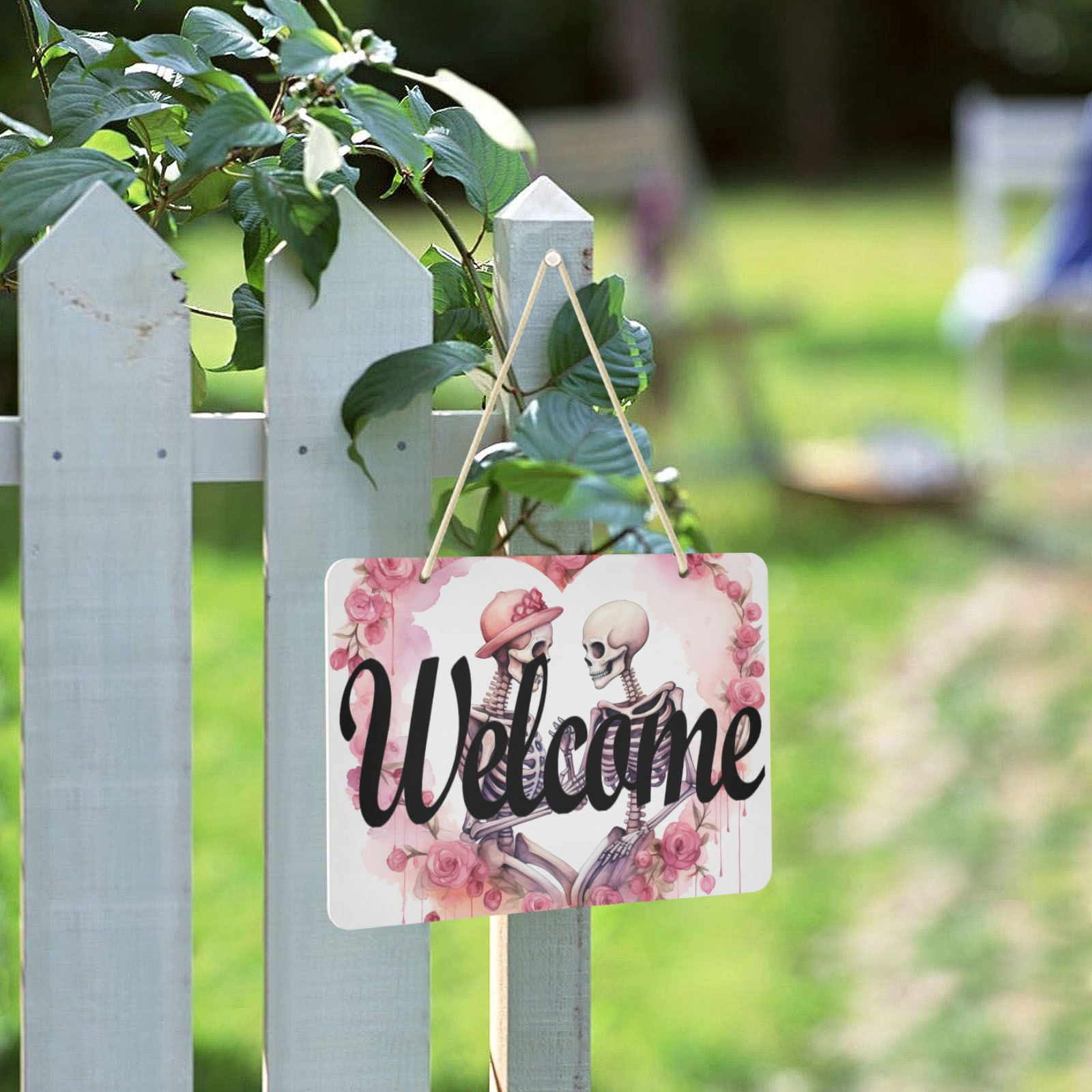 Flowers Roses Heart Human Skeleton Welcome Sign for Front Door Porch ...