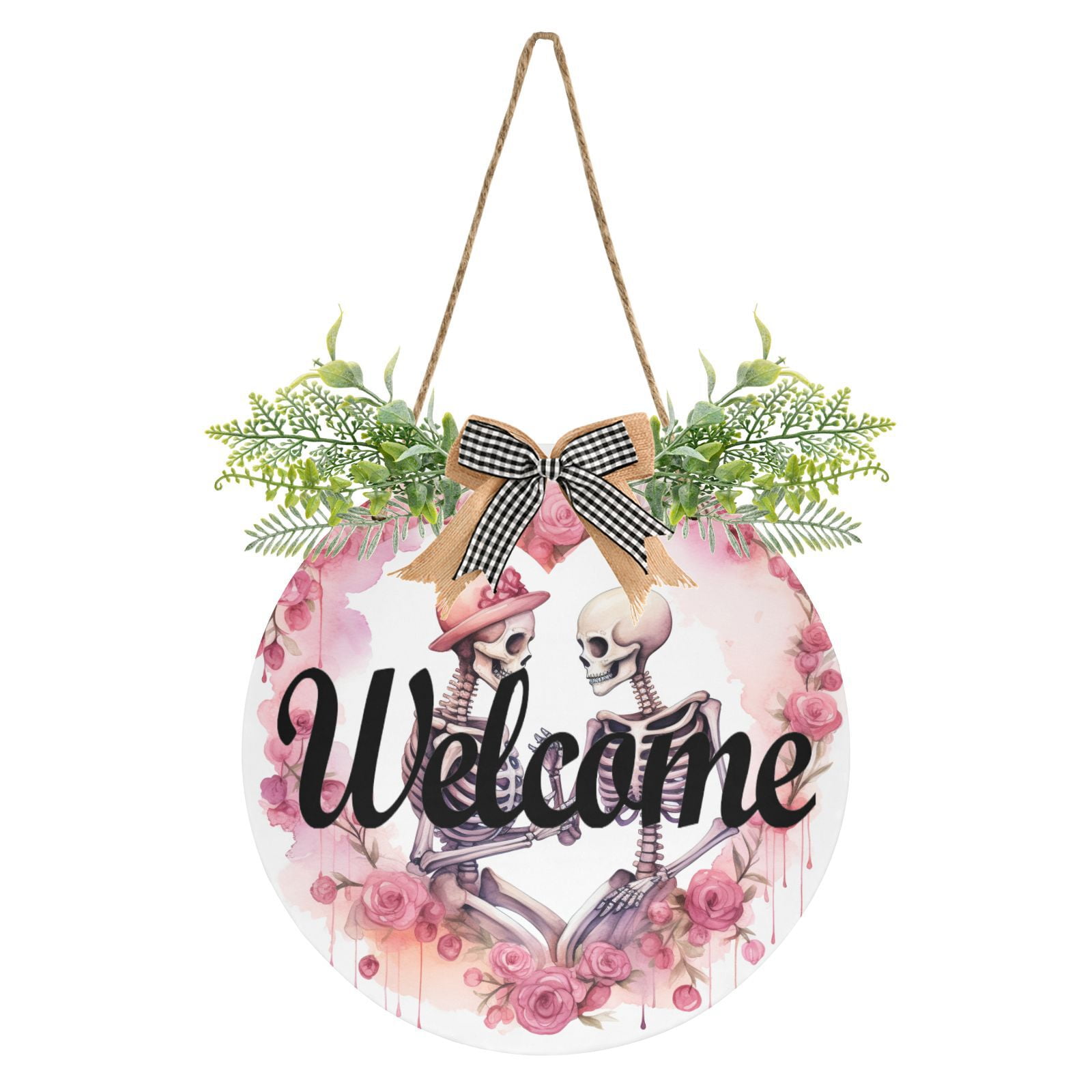 Flowers Roses Heart Human Skeleton Welcome Sign for Front Door Wreath ...