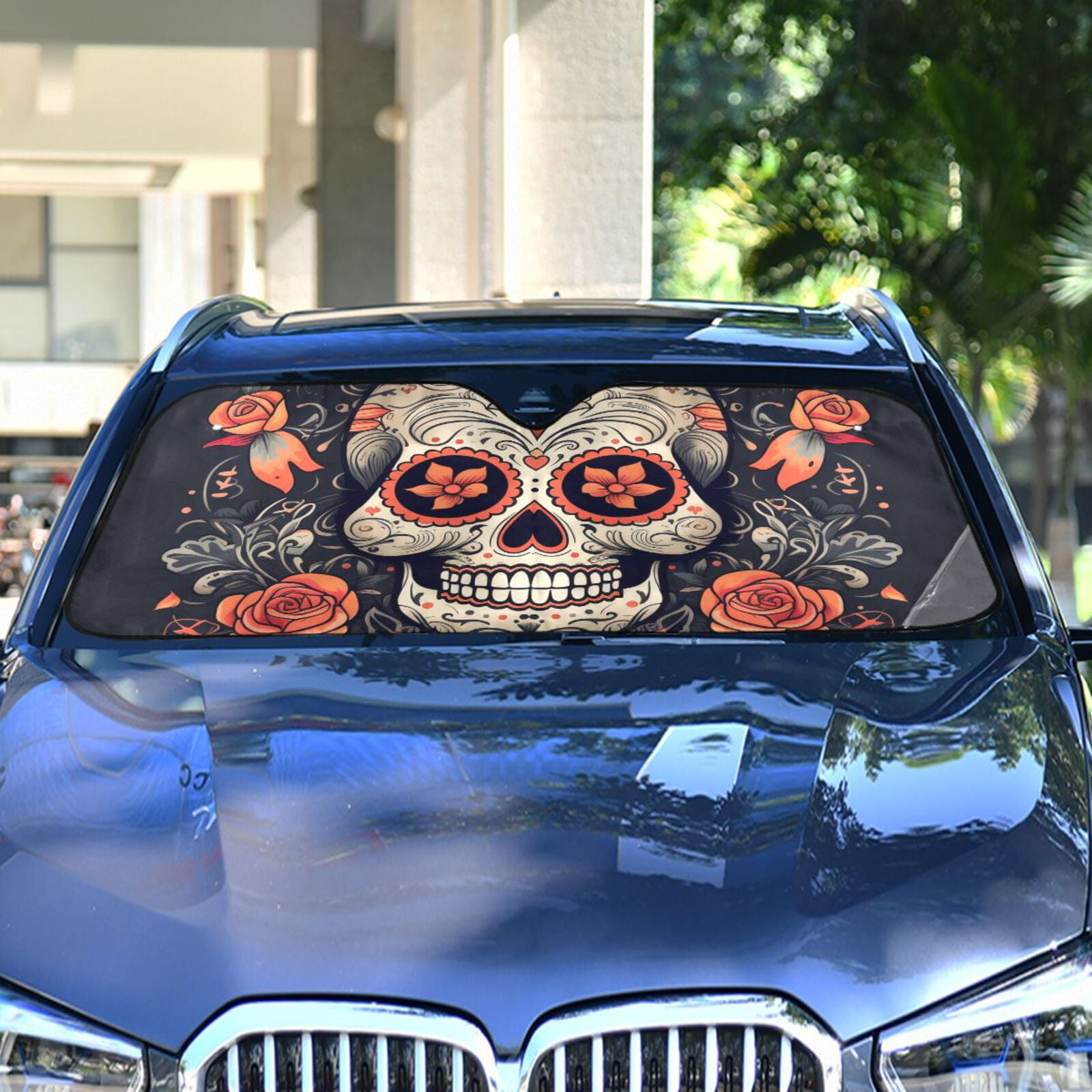 Flowers Roses in Human Skeleton Automotive Front Car Windshield Sun ...