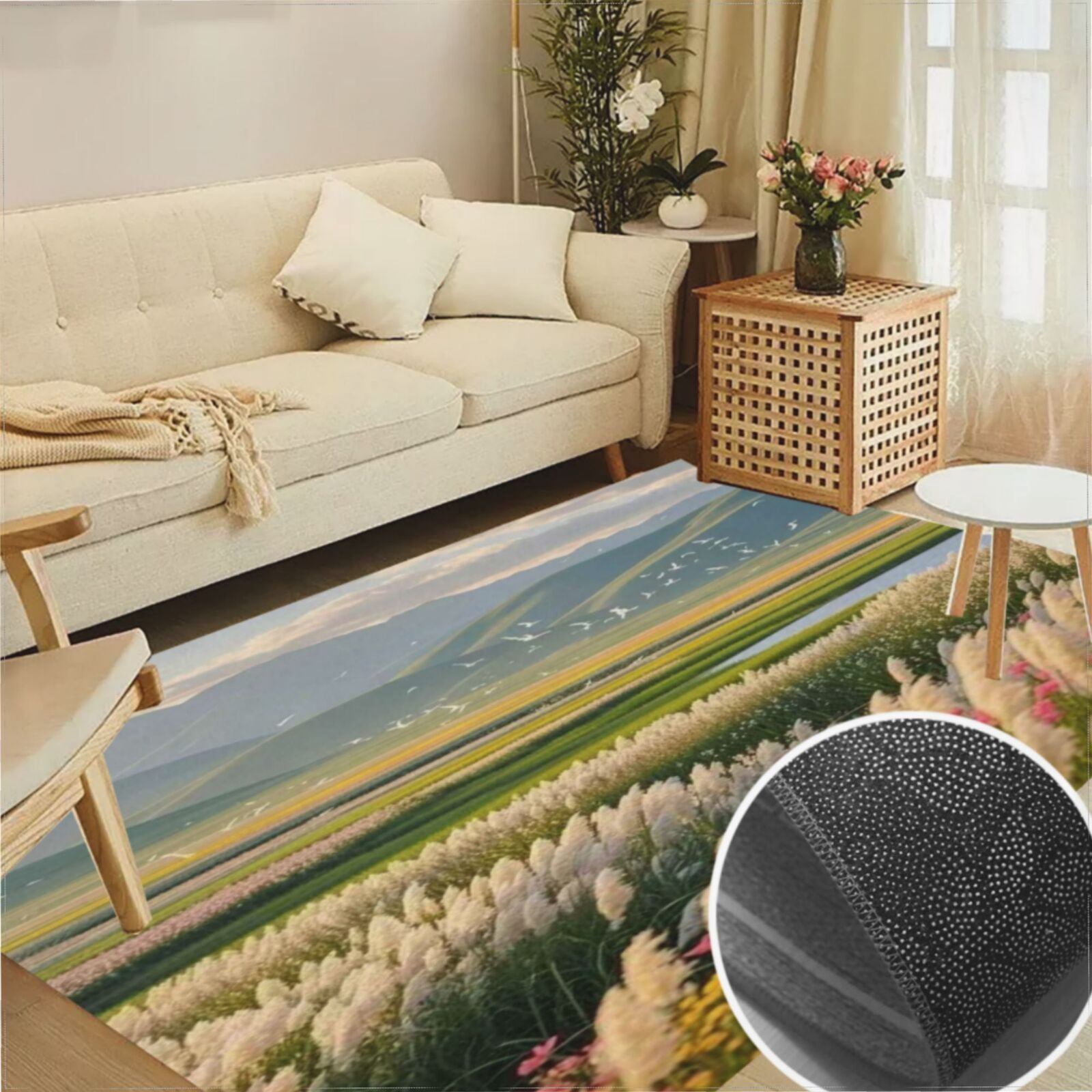 Flowers Sea Everywhere, Flying Birds, Bullrushes (2) Adult Home Decor ...