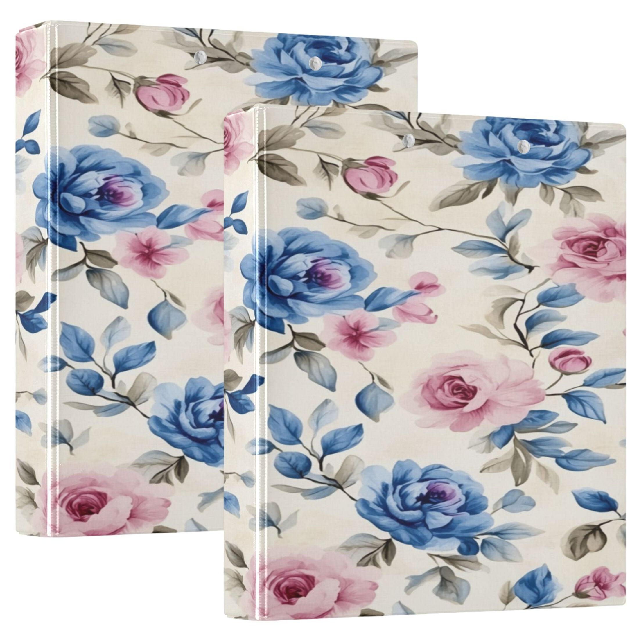 Flowers Seamless Pattern 12.4x10.6in PVC Round Ring Binders, 2-Pack, D ...