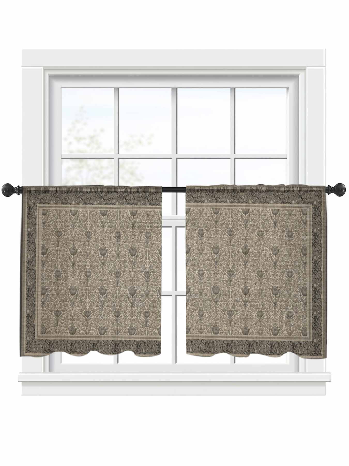 Flowers Sheer Curtains 2 Panels Set Ethnic Abstract Grey Brown Floral ...