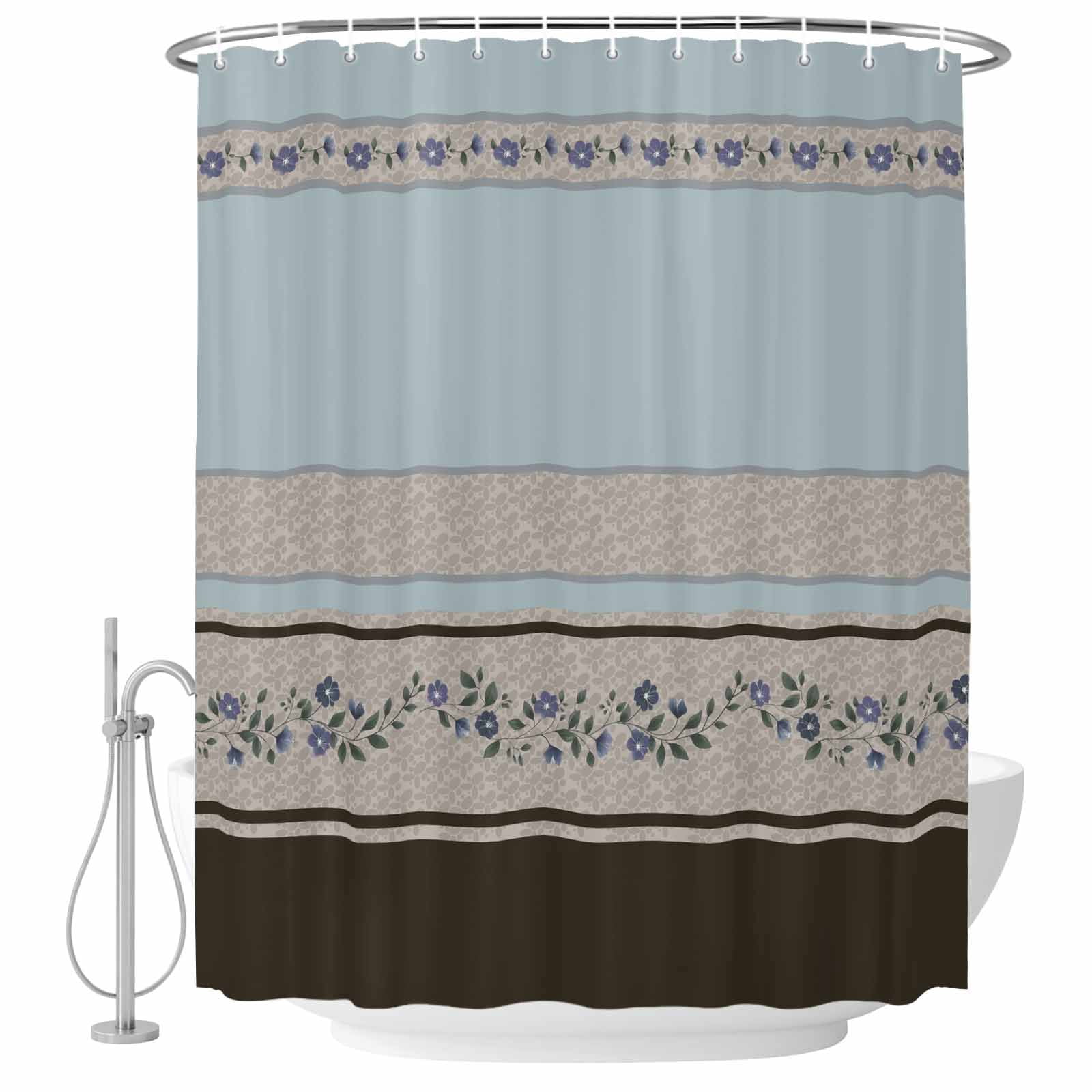 Flowers Shower Curtain for Bathroom, Boho Purple Floral Brown Blue ...