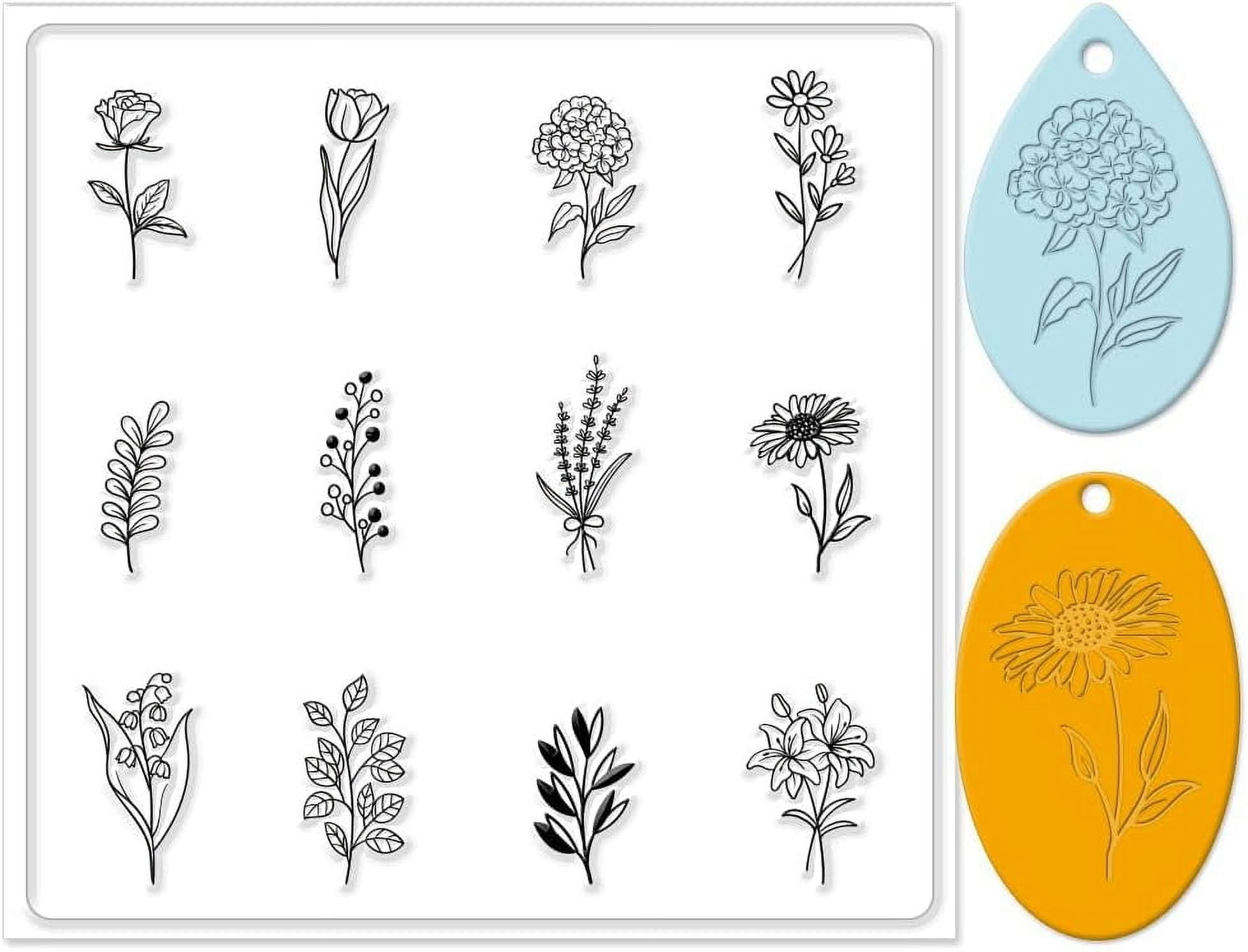 Flowers Silicone Texture Stamp Plant Clay Modeling Pattern Pad Texture ...