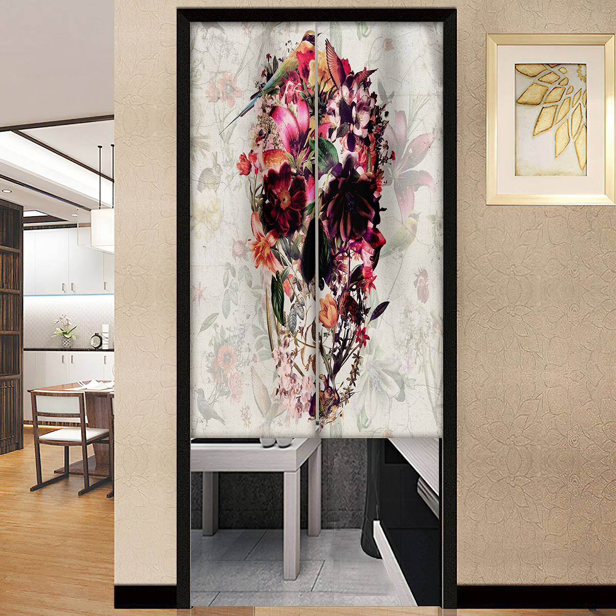 Flowers Skull ic Horror Door Curtain Halloween Japanese Style Doorway Curtains Entrance Noren ...