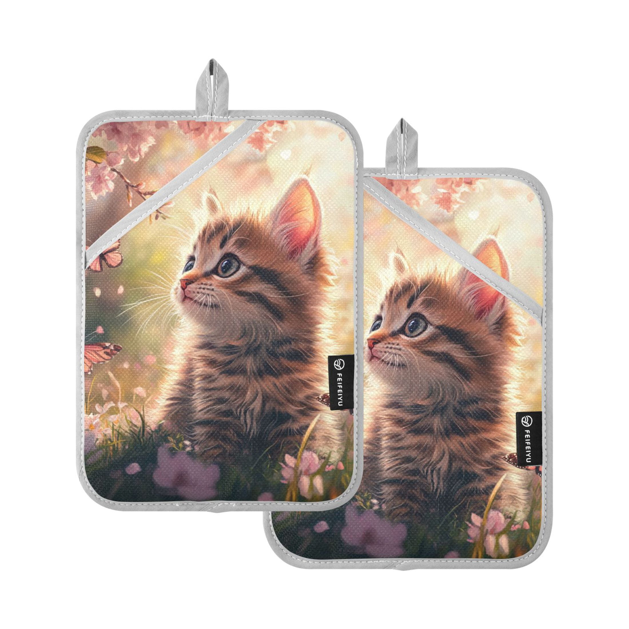 Flowers Spring Cute Cats Butterflies Pot Holder Heat Resistant Mat Oven ...