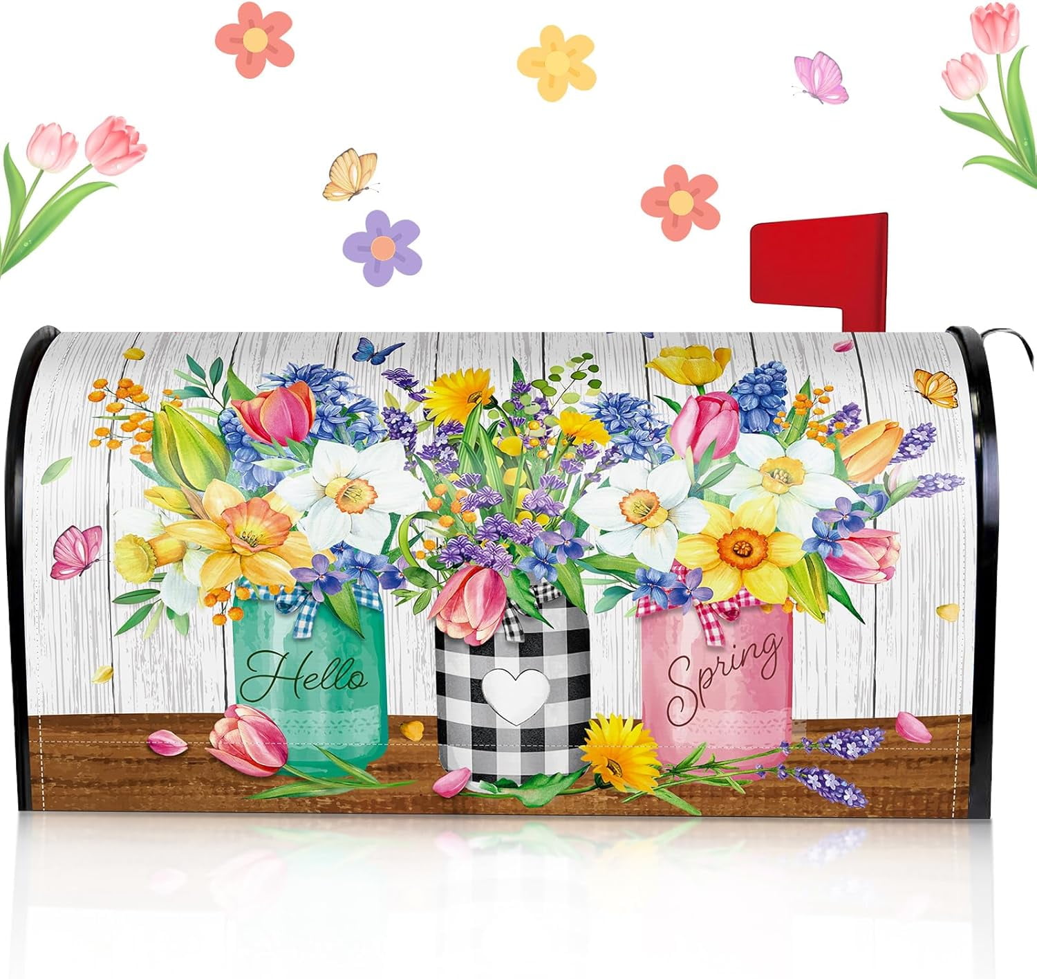 Flowers Spring Mailbox Cover - Magnetic Standard Size 18x21 Inch Rustic ...