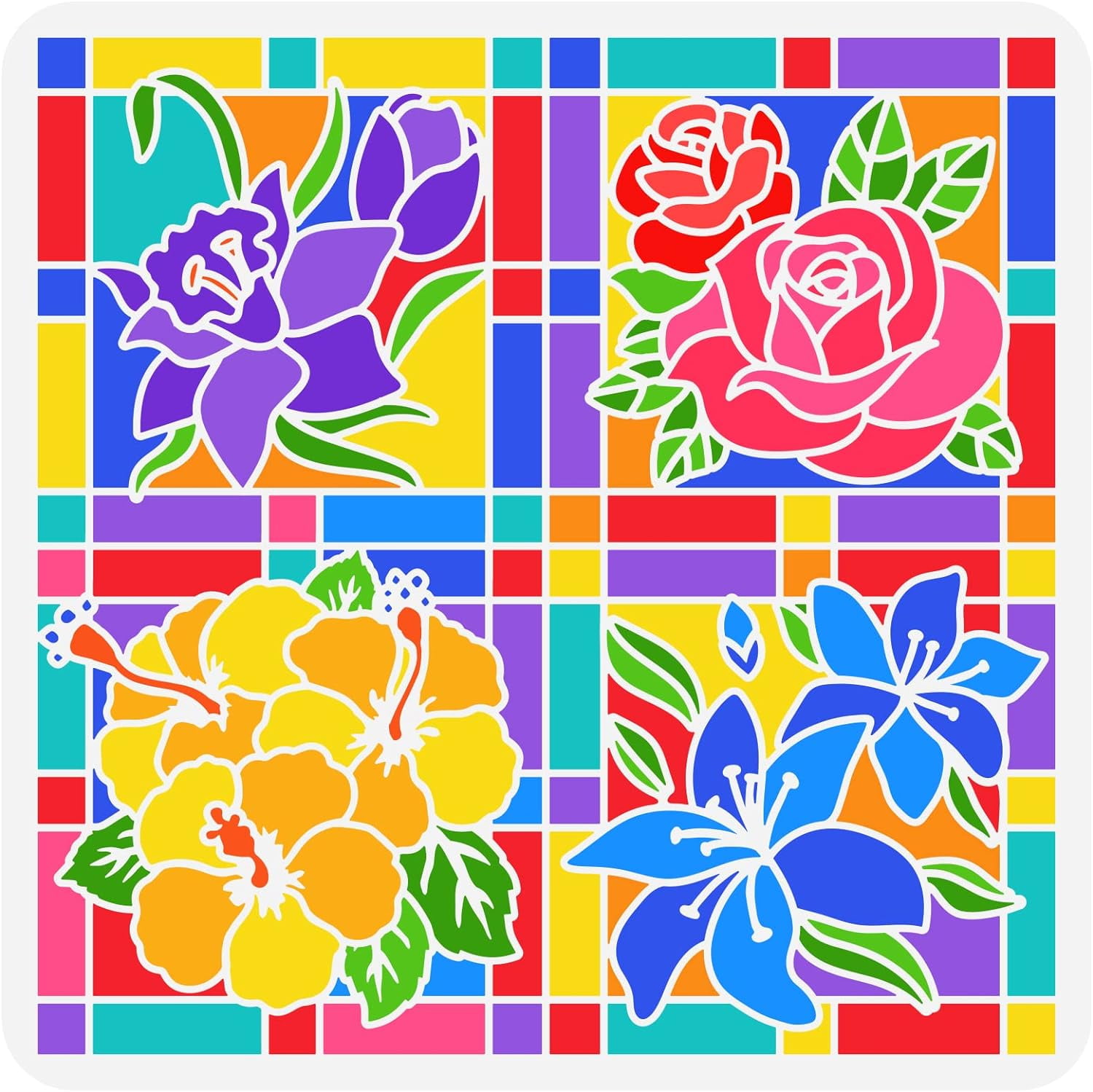 Flowers Stencil 11.8x11.8inch Reusable Drawing Template Large Square ...