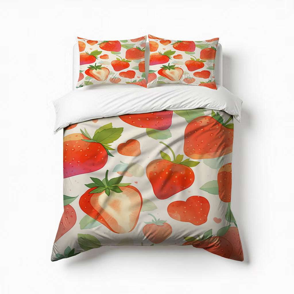 Flowers Strawberry Bedding Set 3 Pcs Soft Microfiber Quilt Cover For ...