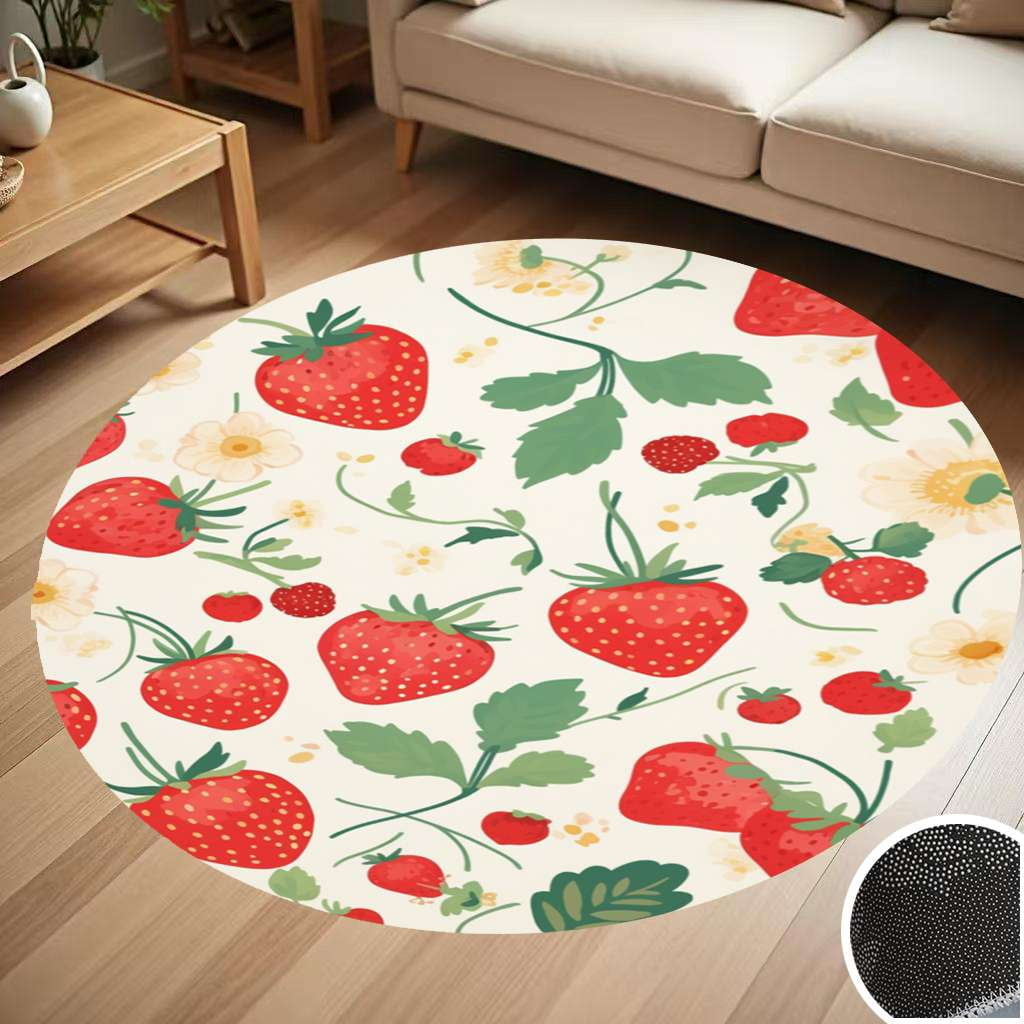 Flowers Strawberry Round Carpet Living Room Bedroom Home Decoration ...