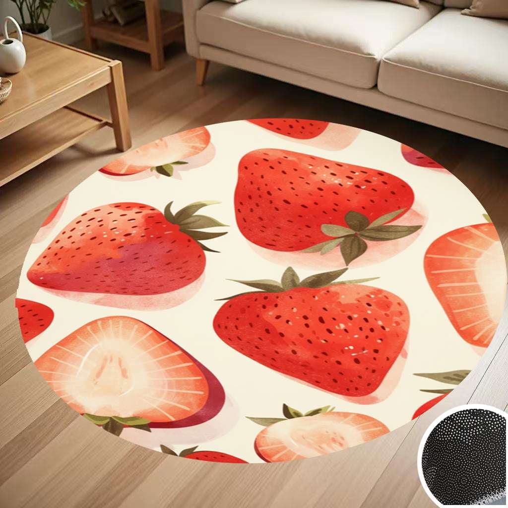 Flowers Strawberry Round Carpet Living Room Bedroom Home Decoration ...