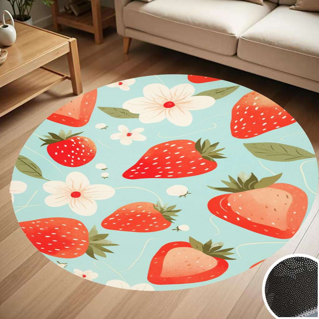 Flowers Strawberry Round Carpet Living Room Bedroom Home Decoration ...