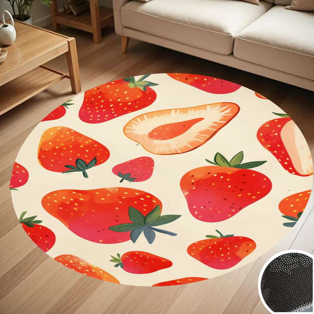 Flowers Strawberry Round Carpet Living Room Bedroom Home Decoration ...