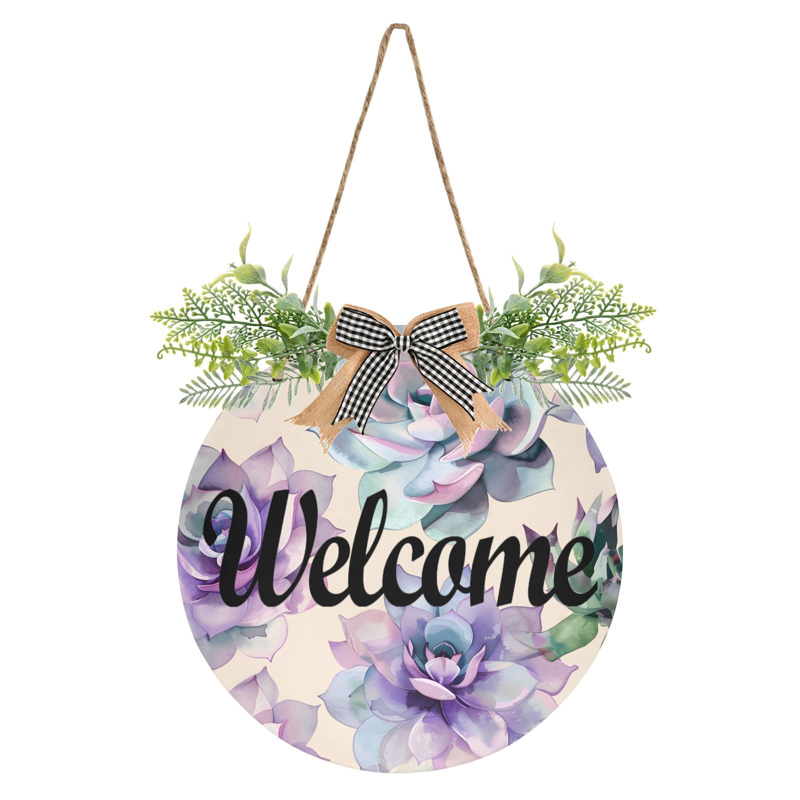 Flowers Succulent Plants Welcome Sign for Front Door Wreath Door Sign ...