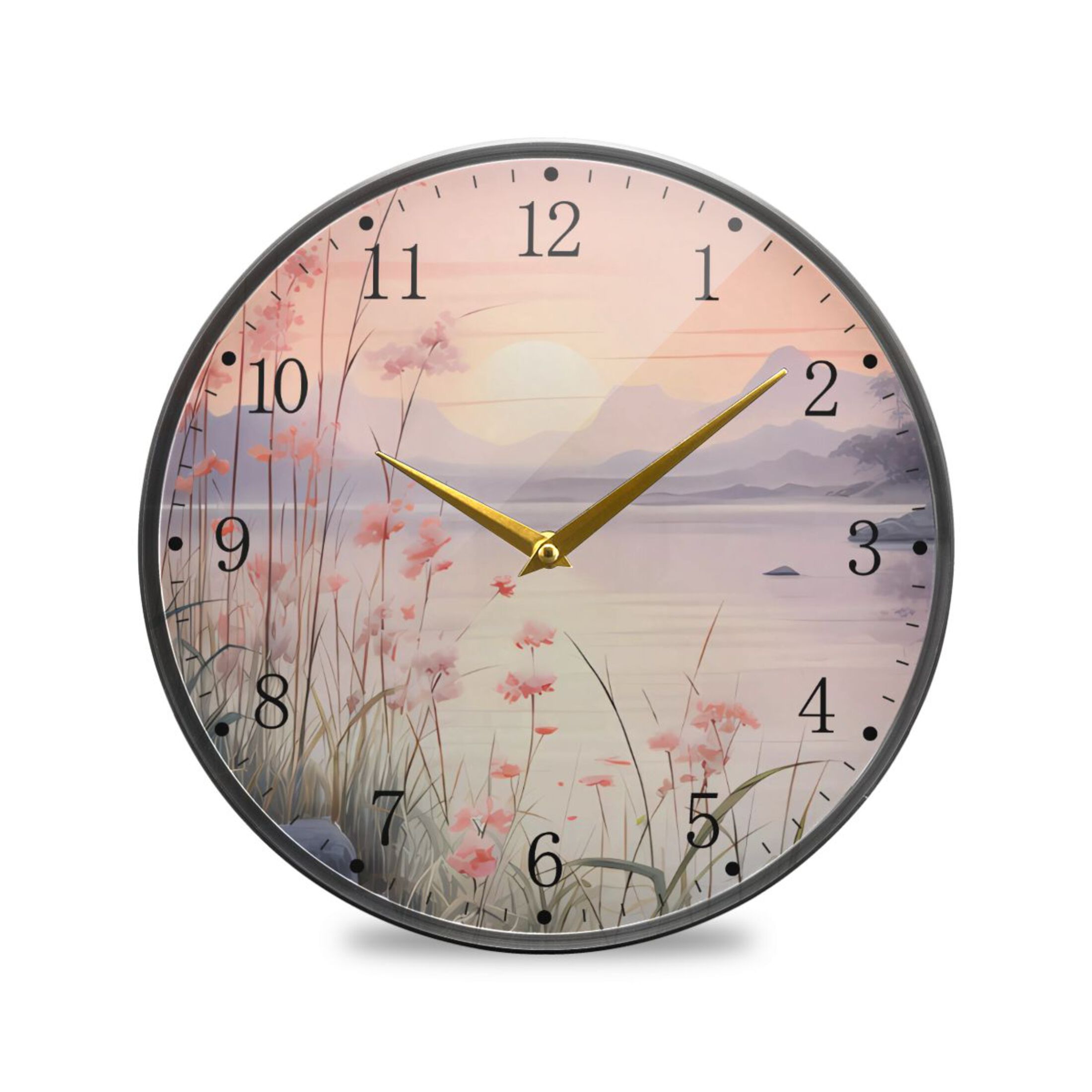 Flowers Sunset Landscape Acrylic Wall Clocks Quiet Round Clock Battery ...