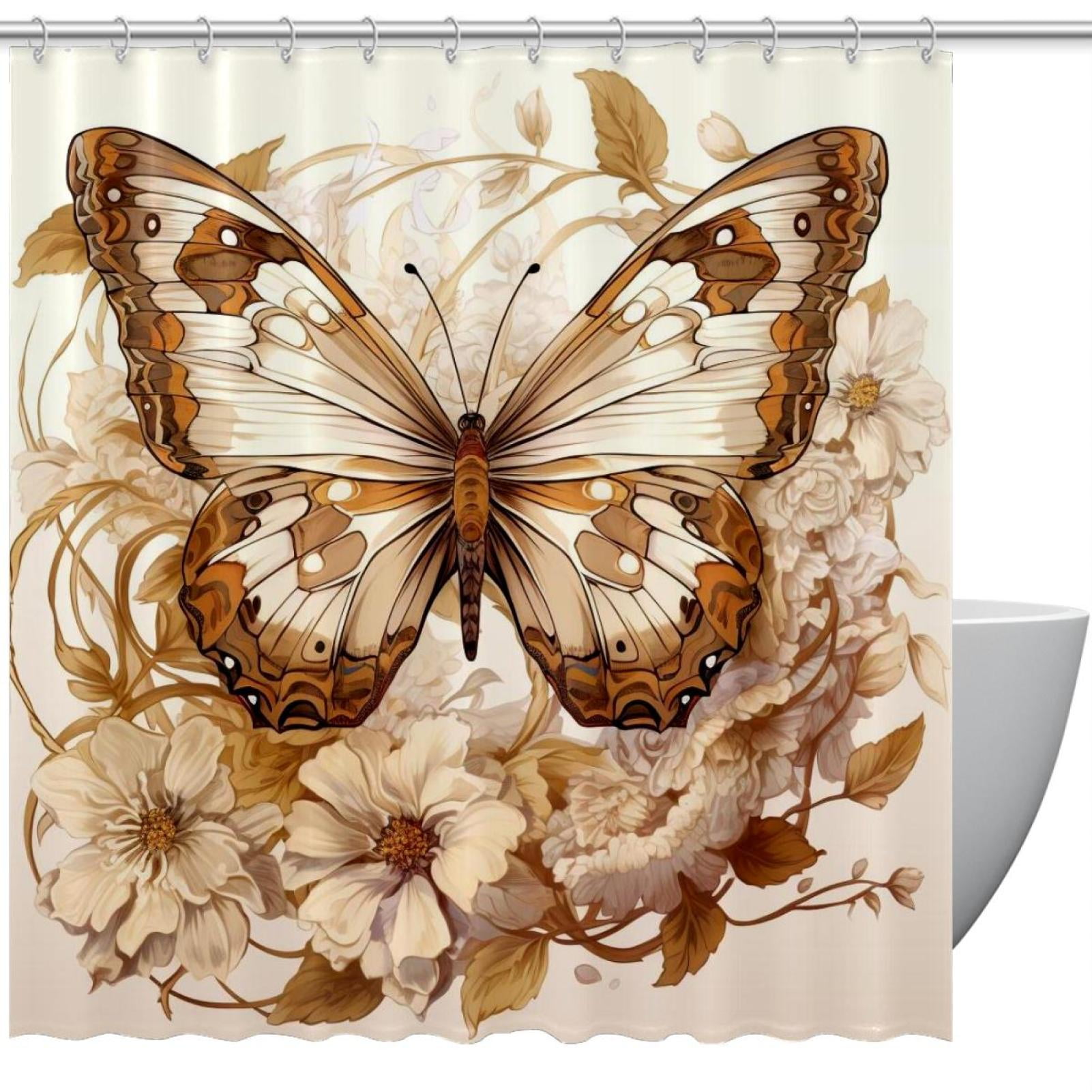 Flowers Surround Butterflies Shower Curtain for Bathroom, Aesthetics ...