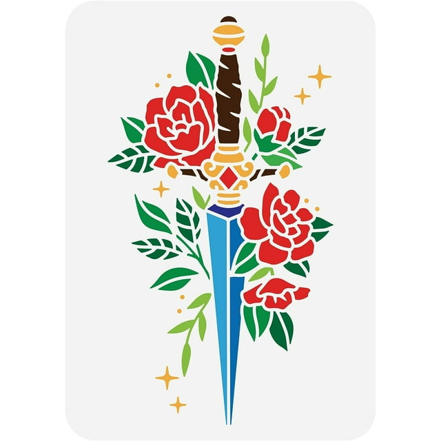 Flowers Sword Stencil 8.3x11.7 inch Sword Stencils Template Plastic ...