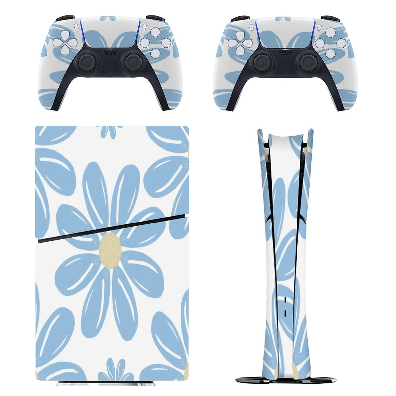 Flowers, Symmetrical, Blue PS5/PS5 Slim Digital Disc Skin Sticker For ...