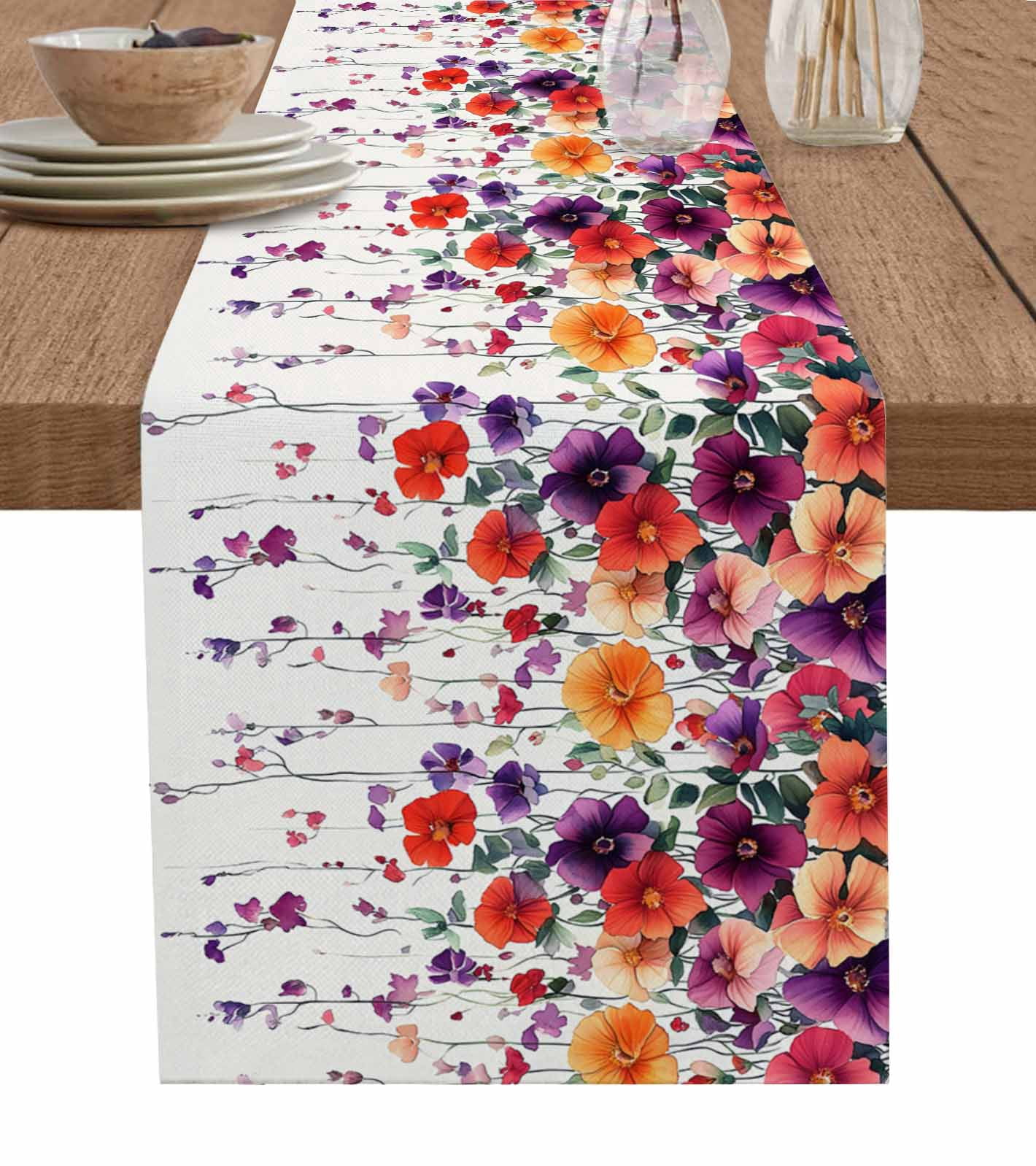 Flowers Table Runner 72 Inches, Spring Watercolor Modern Aesthetics ...