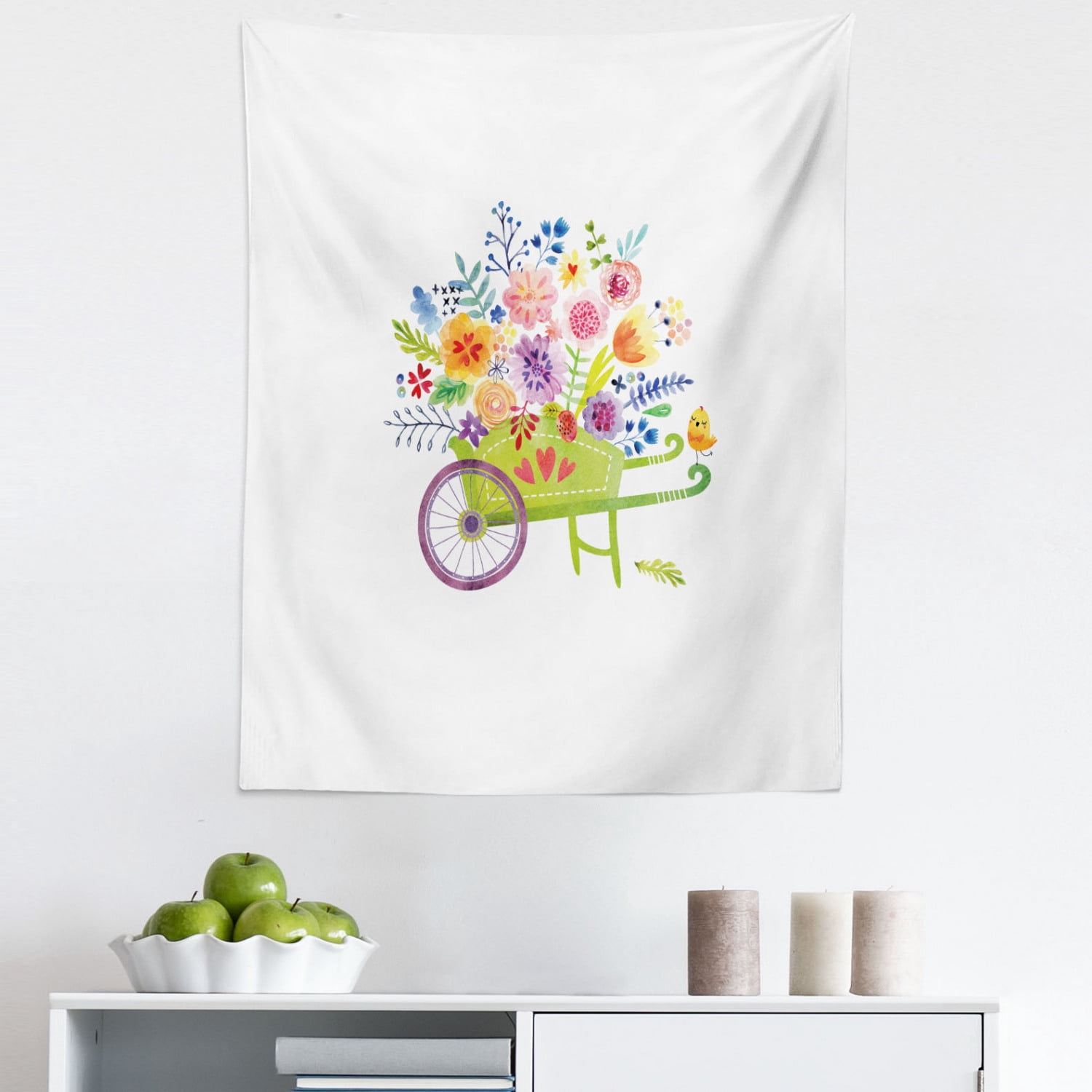 Flowers Tapestry, Wheelbarrow Full of Flowers Botanical Gardening ...