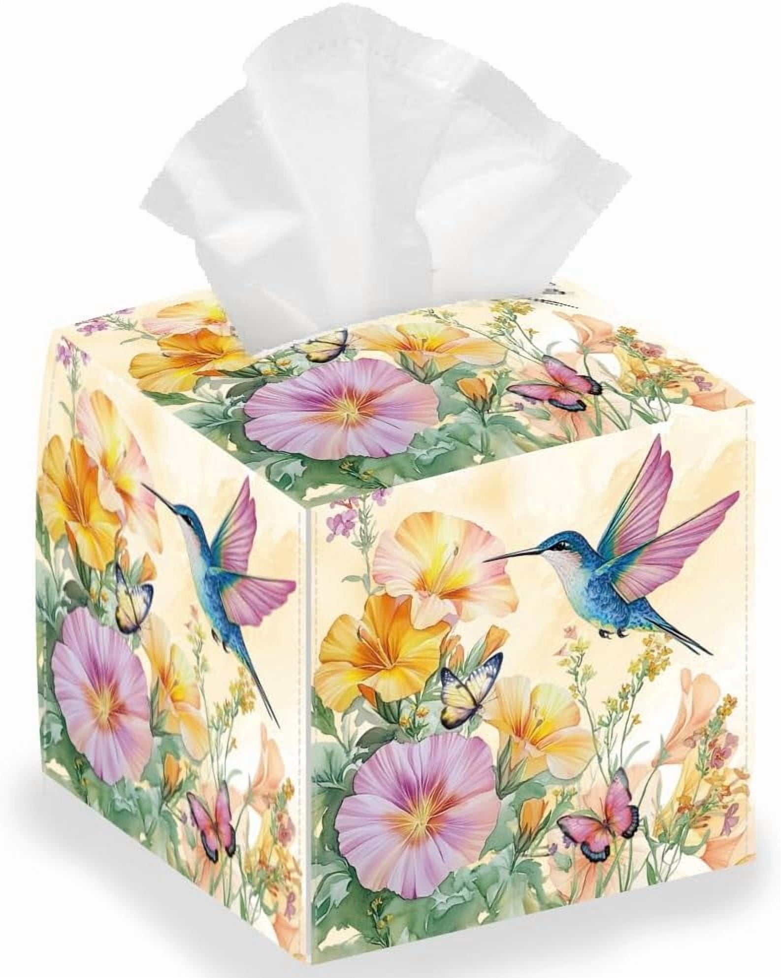 Flowers Tissue Box Holder Hummingbird Square Tissue Box Cover Foldable ...