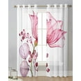 Flowers Transparent Pink Bedroom Sheer Window Curtains Living Room ...