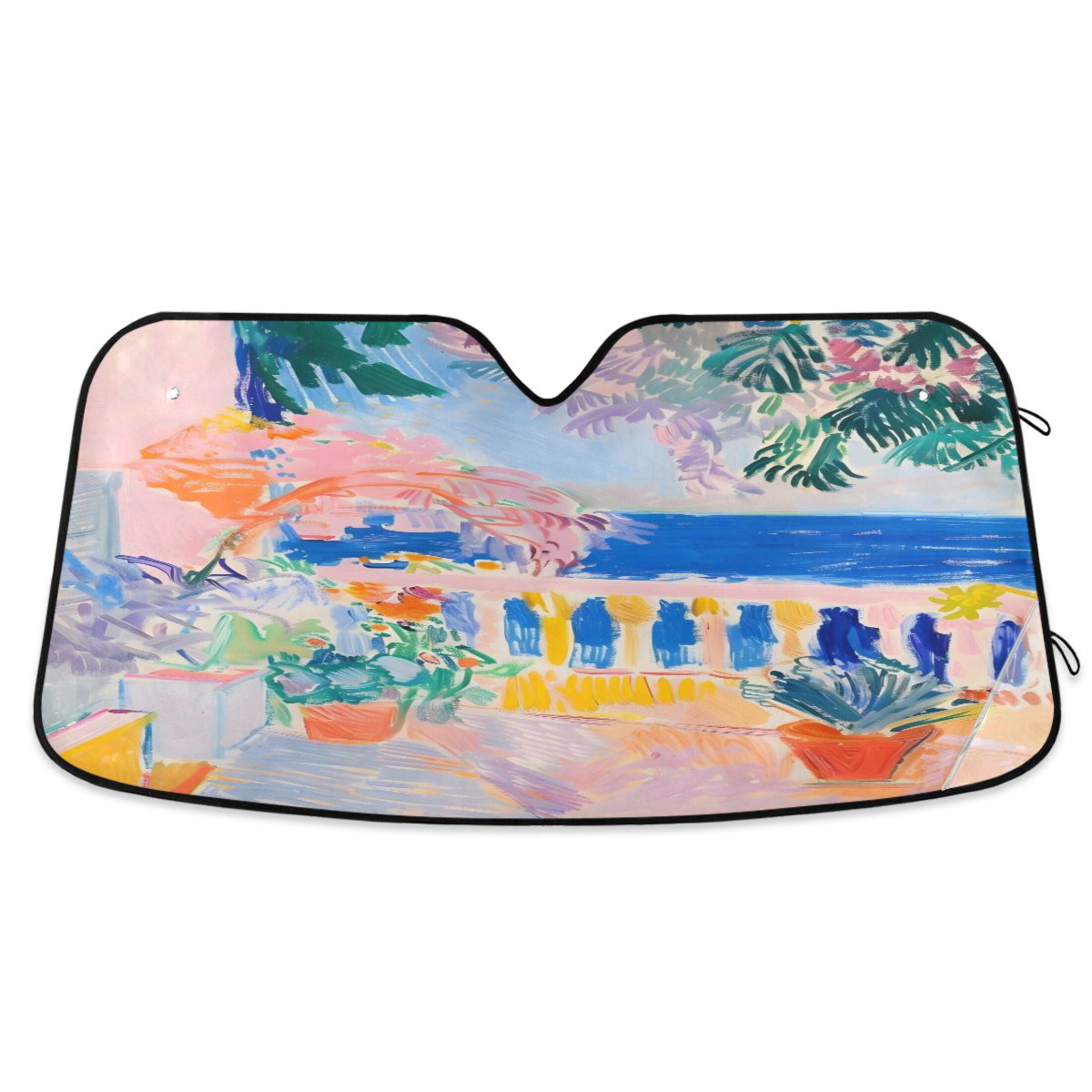 Flowers Trees Balcony Ocean Oil Painting Windshield Sun Shade ...
