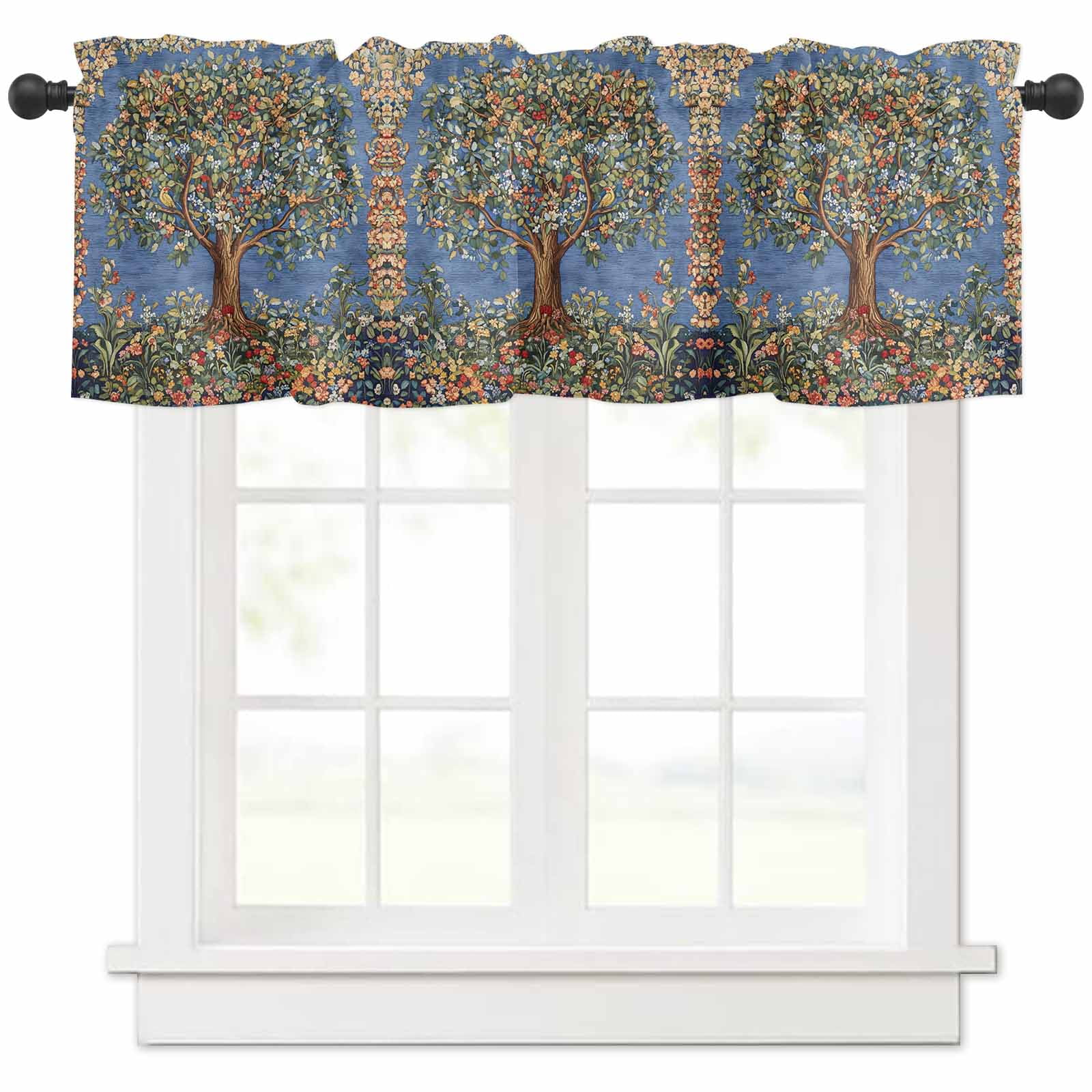 Flowers Trees Valances for Windows Farmhouse Kitchen Curtains Valances ...