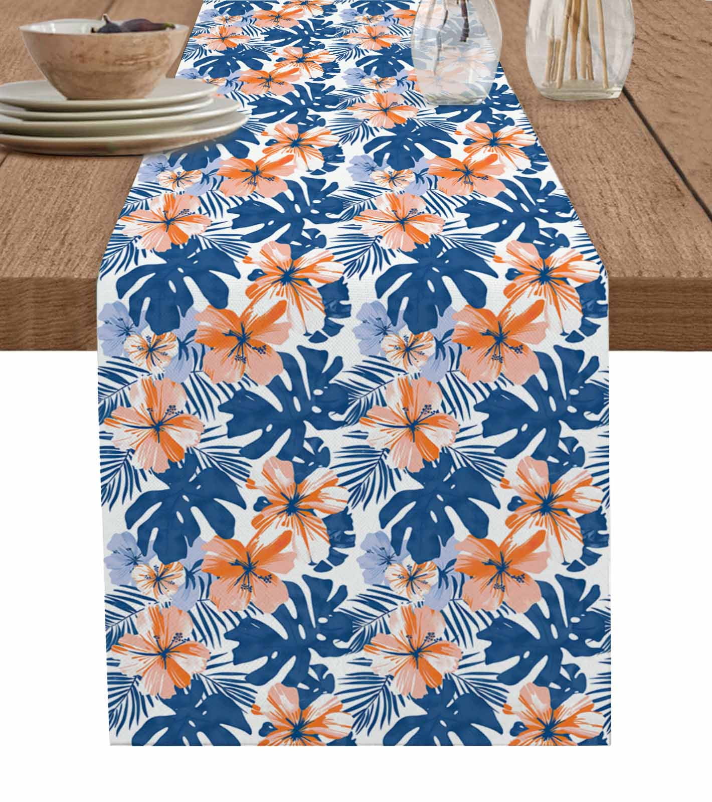 Flowers Tropical Leaves Plants Table Runner for Dining Table Kitchen r ...