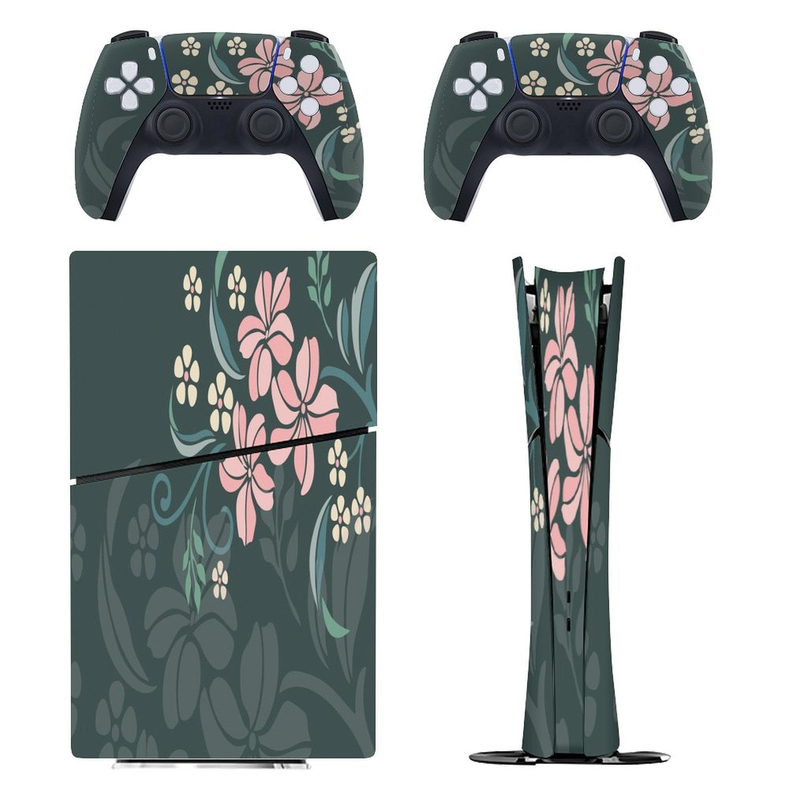 Flowers, Tropical, Pink, Dark Green PS5/PS5 Slim Digital Disc Skin ...