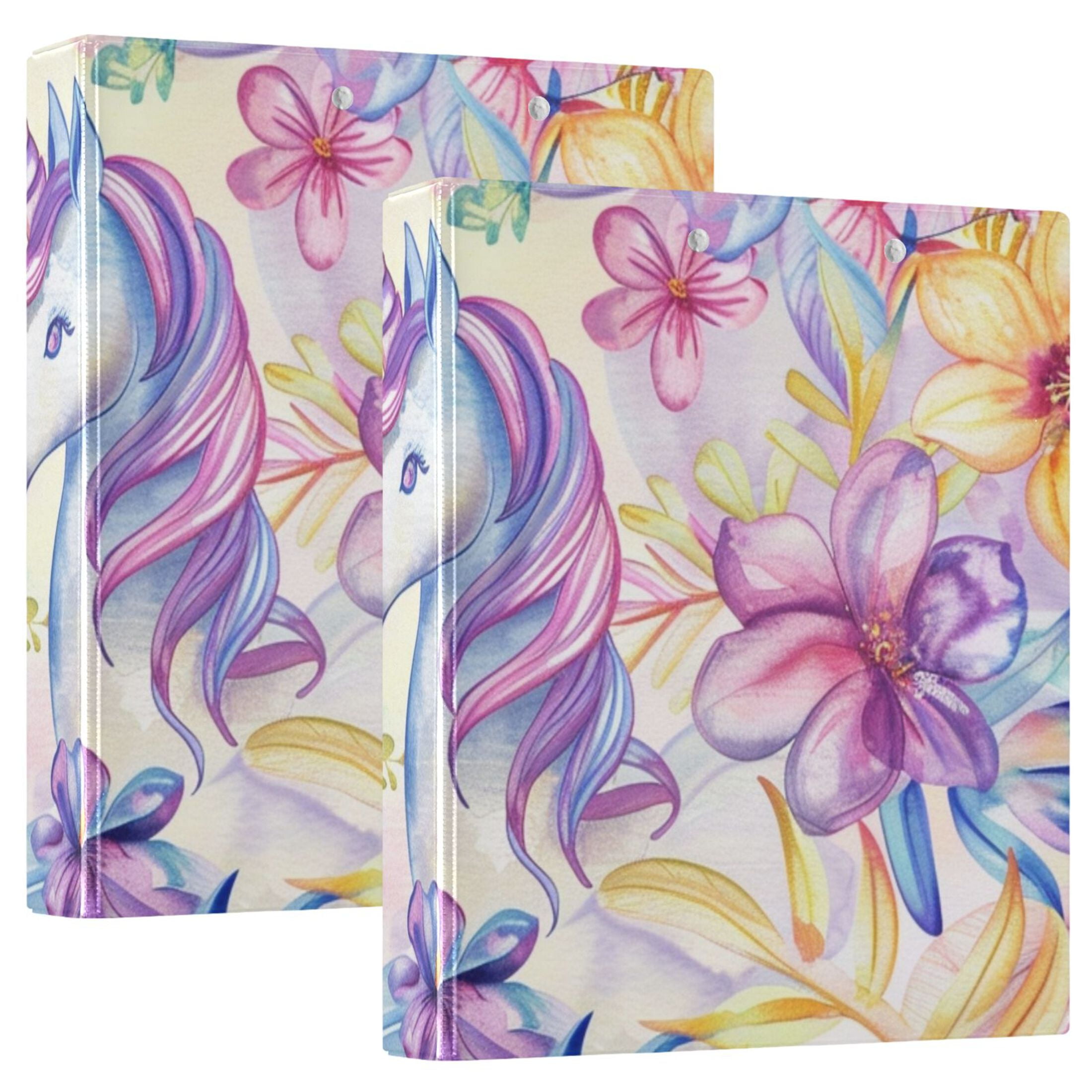Flowers Unicorn 3 Ring Binders 1.5 inch Hardcover File Folders with ...