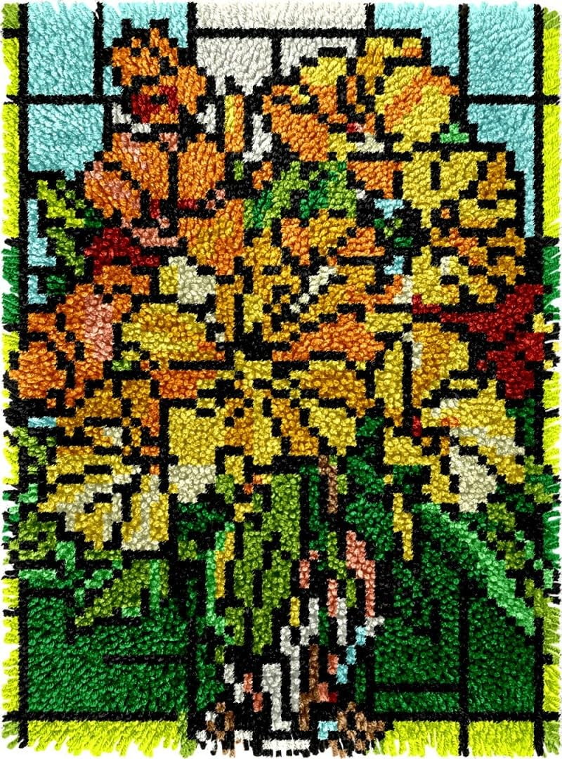 Flowers Vase Easy DIY Latch Hook Rug Kits DIY Tapestry Crochet Hooking ...